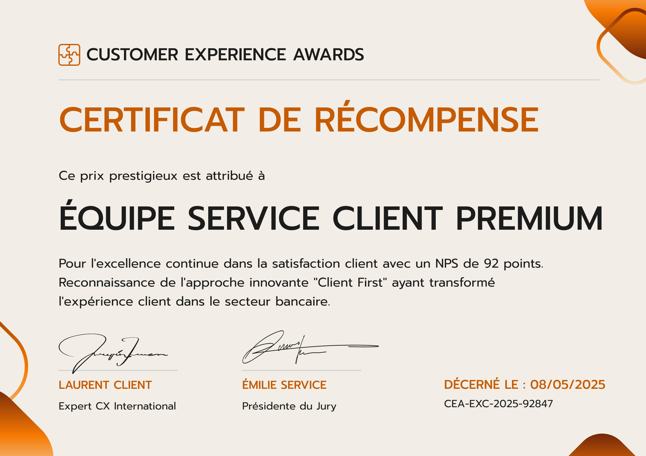 Modèle de certificat de récompense moderne et unique