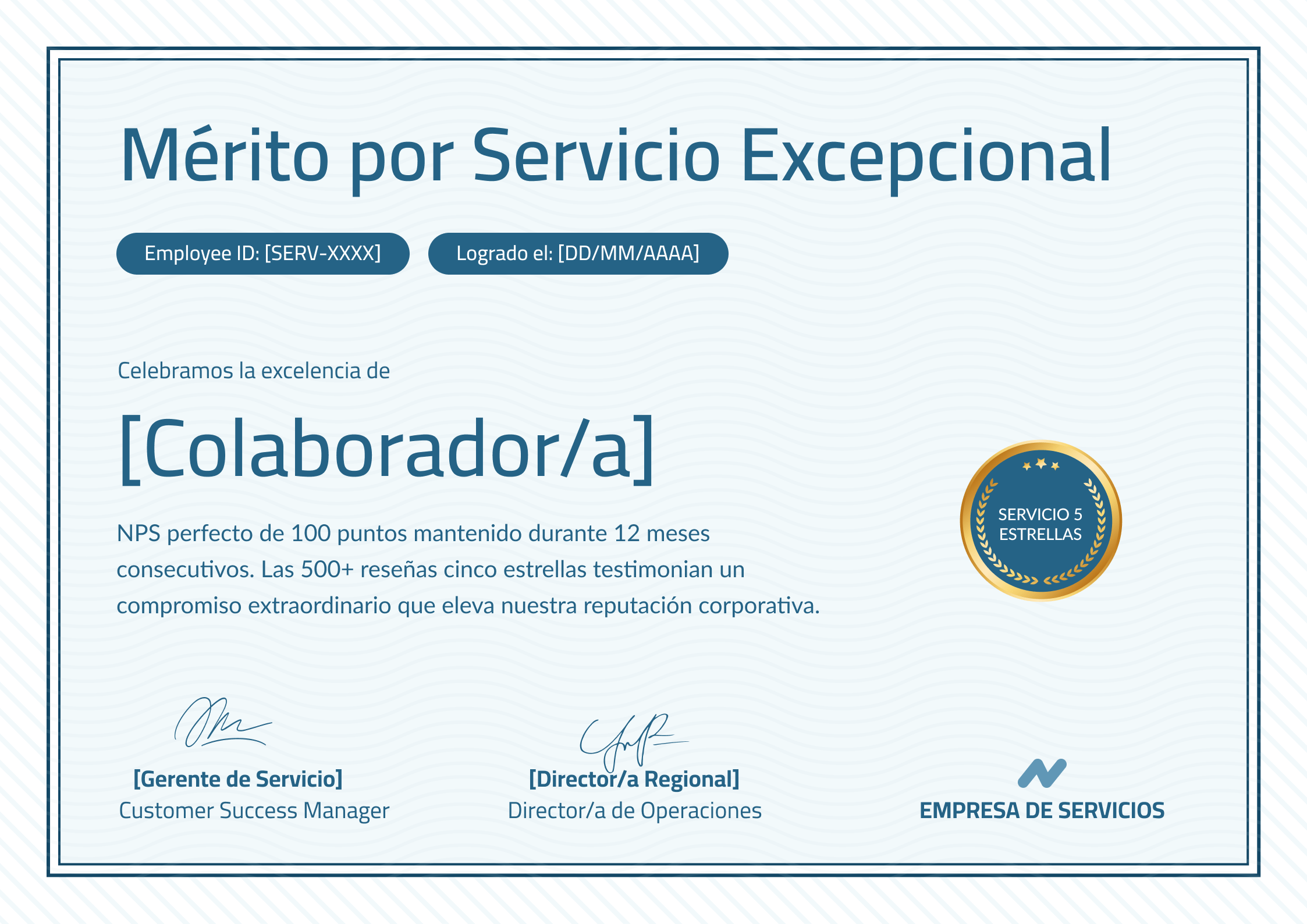 Modelo de certificado de logro profesional y sereno