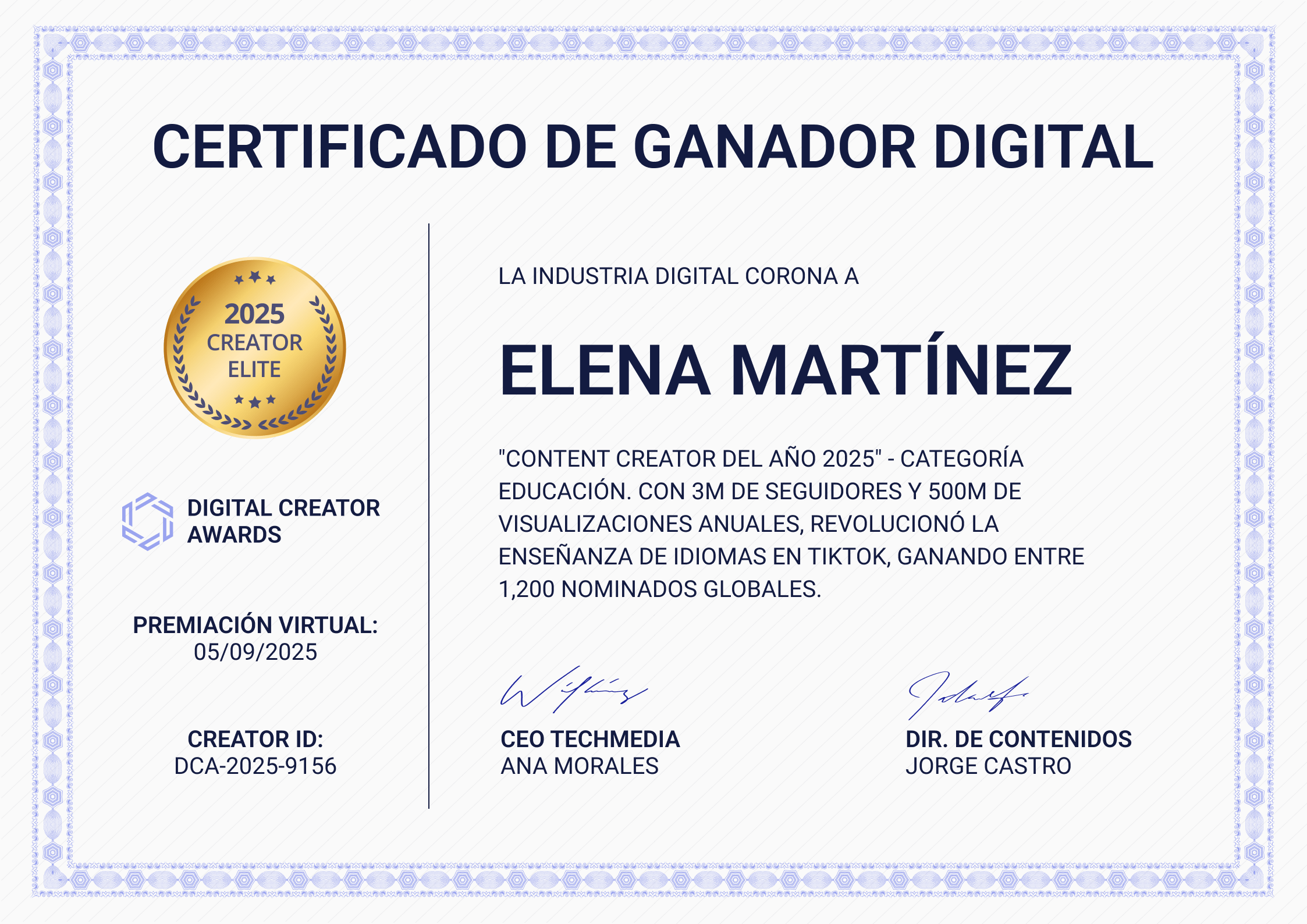 Modelo de certificado de premio modesto y sencillo