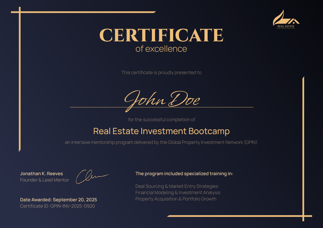 Professional and contrasted real estate certificate template