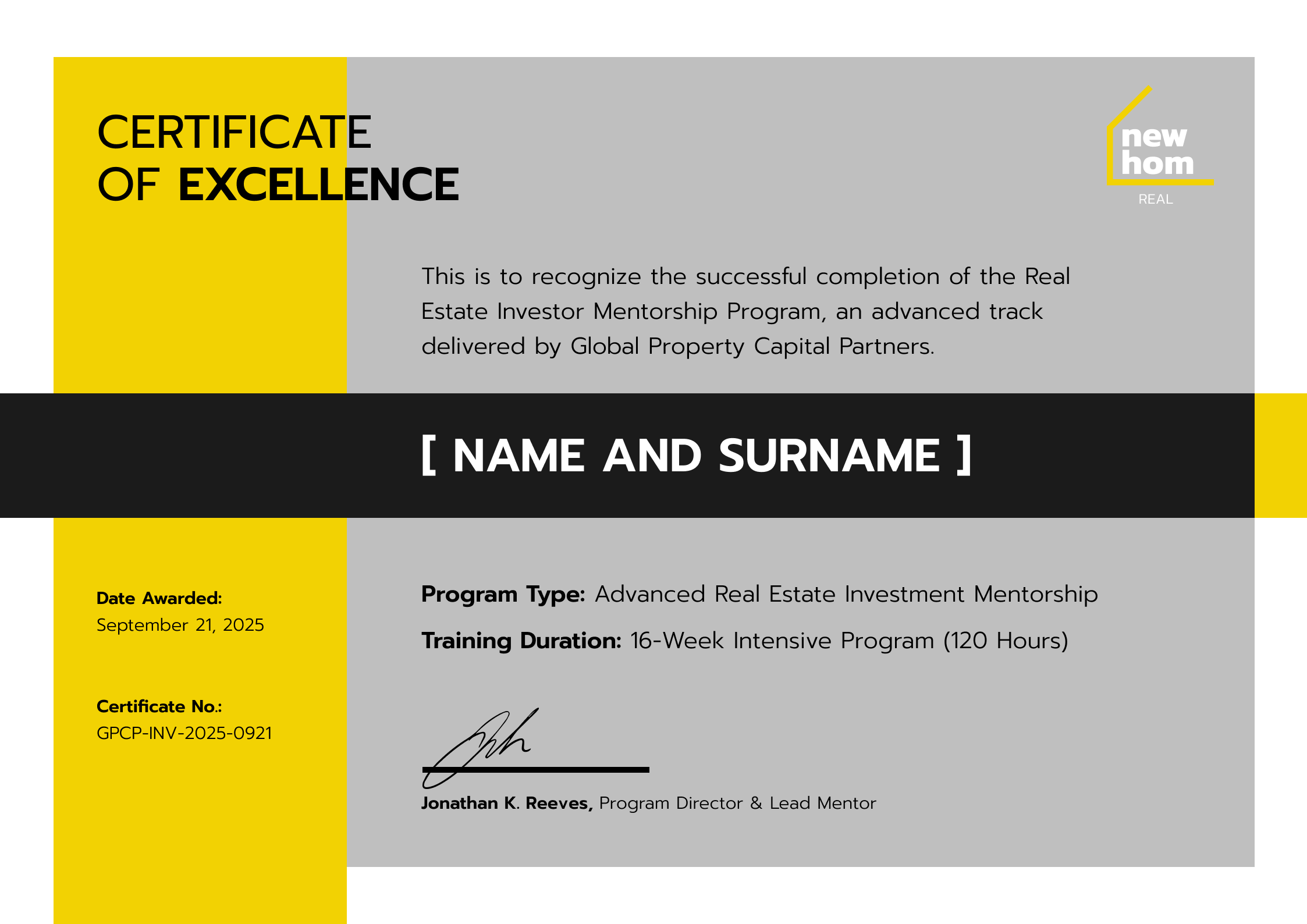 Modern and bold real estate certificate template