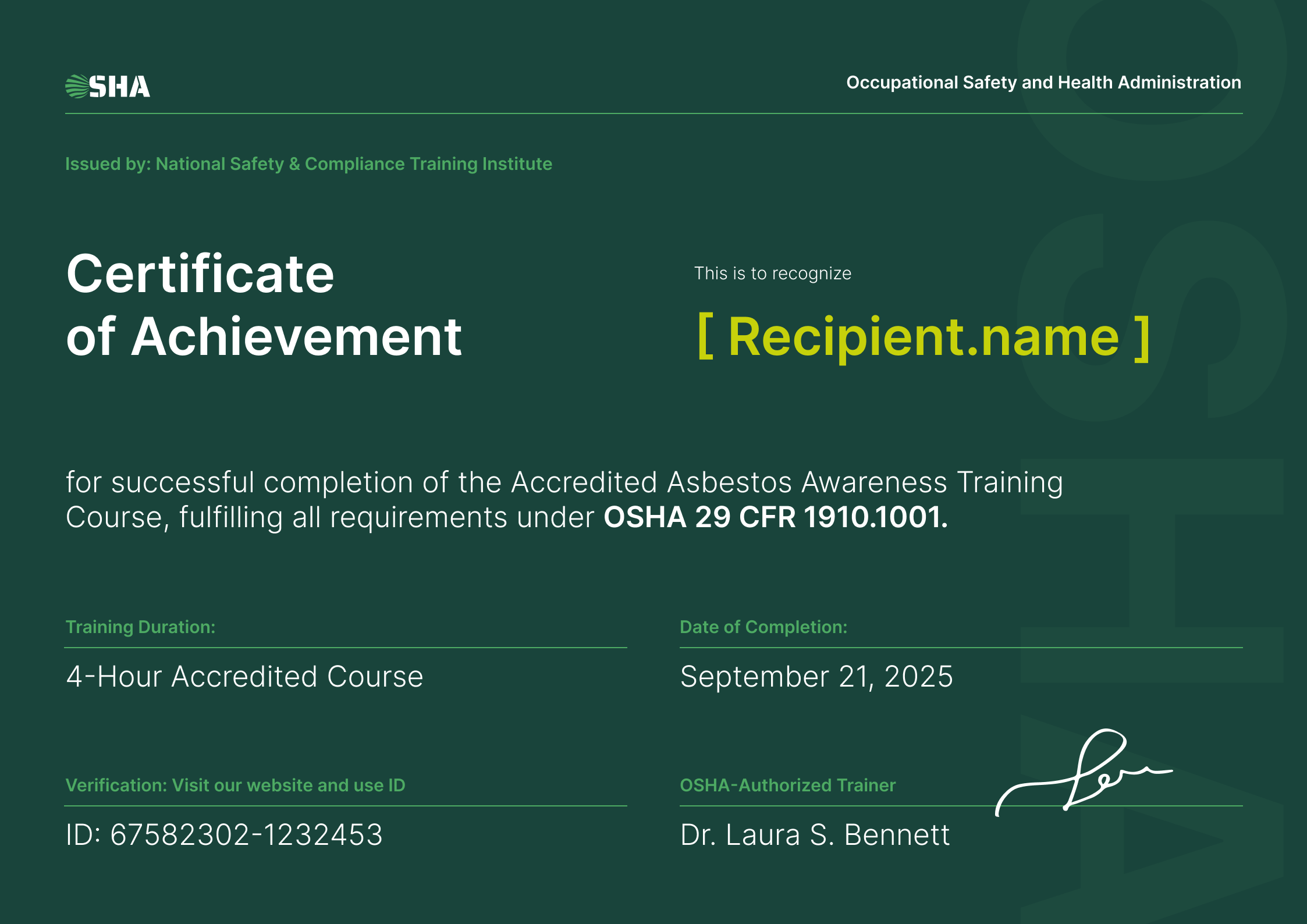 Modern and reliable asbestos awareness training certificate template