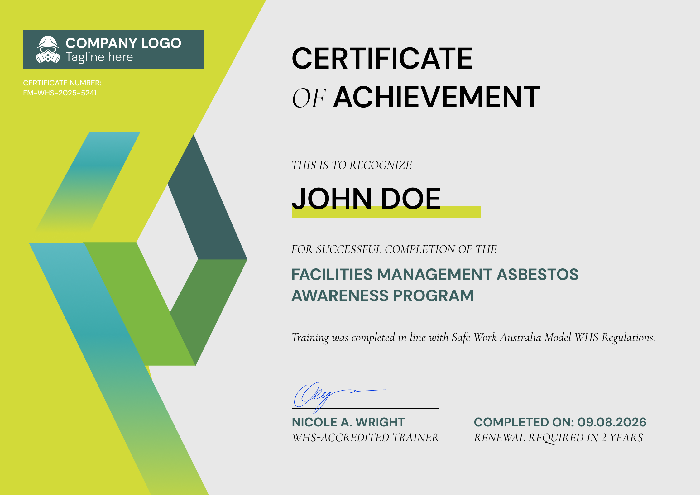 Modern and composed asbestos awareness training certificate template