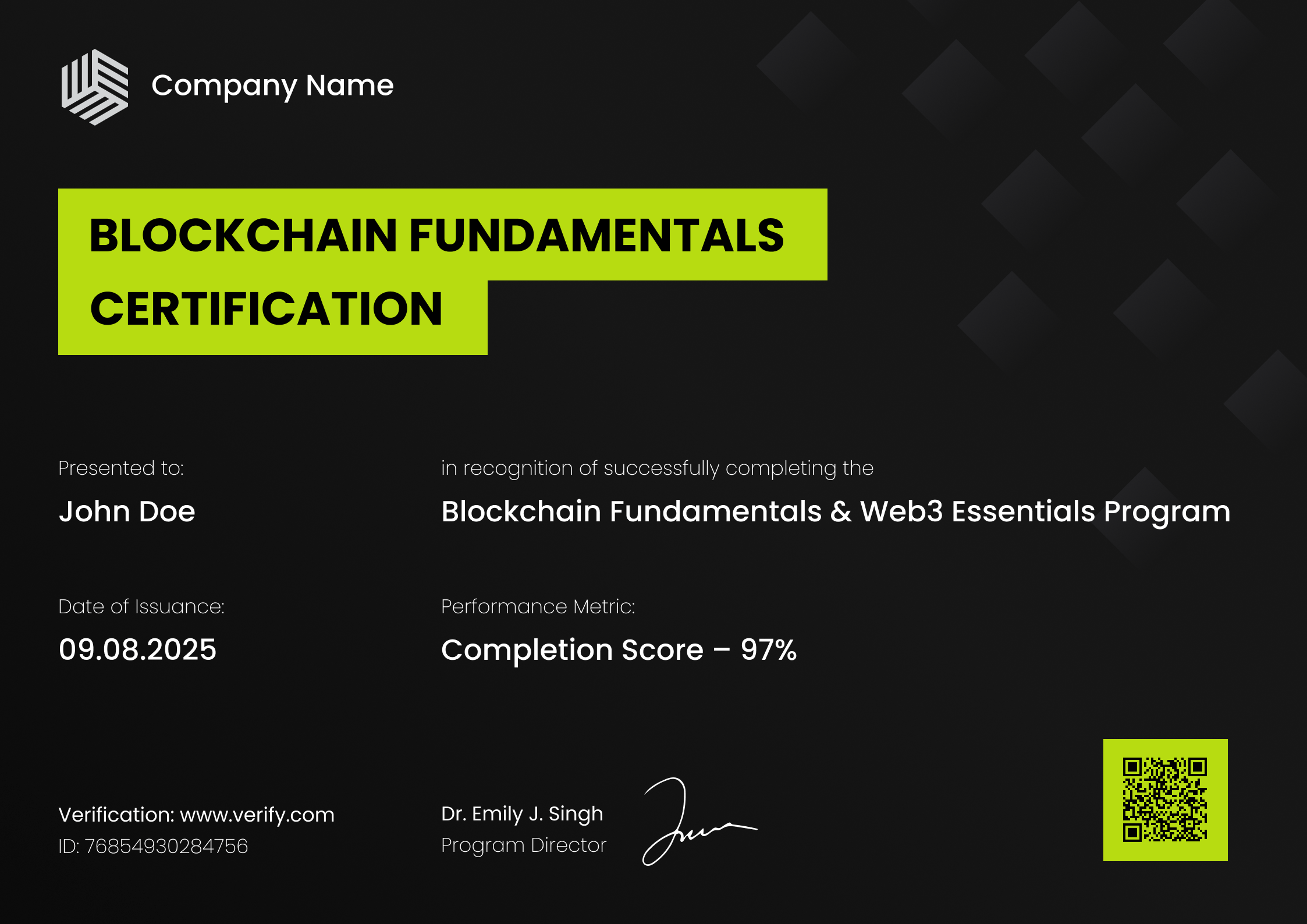 Modern and bold crypto trading certificate template