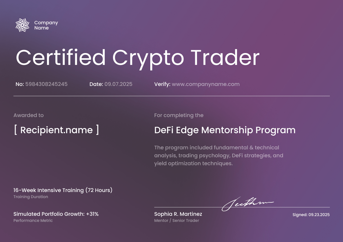 Modern and elegant crypto trading certificate template