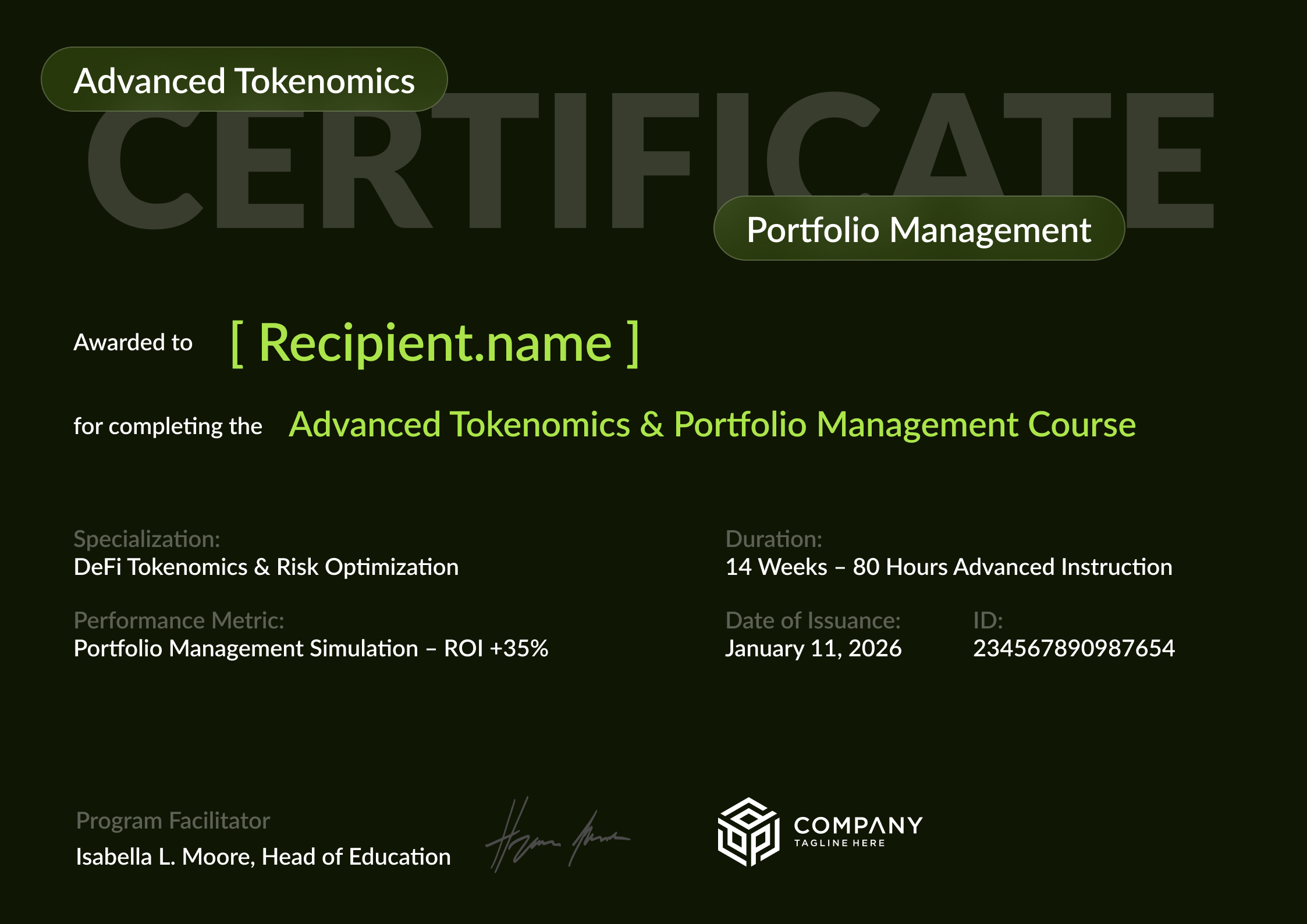 Modern and structured crypto trading certificate template