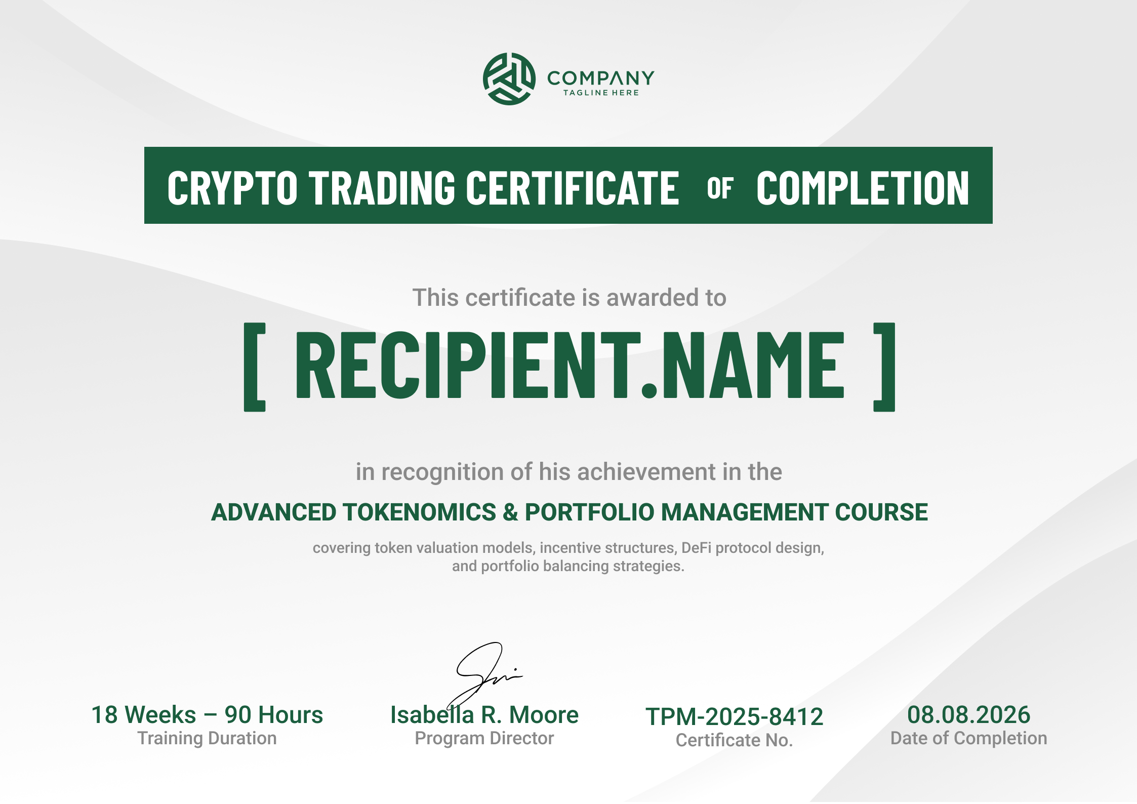 Simple and bright crypto trading certificate template