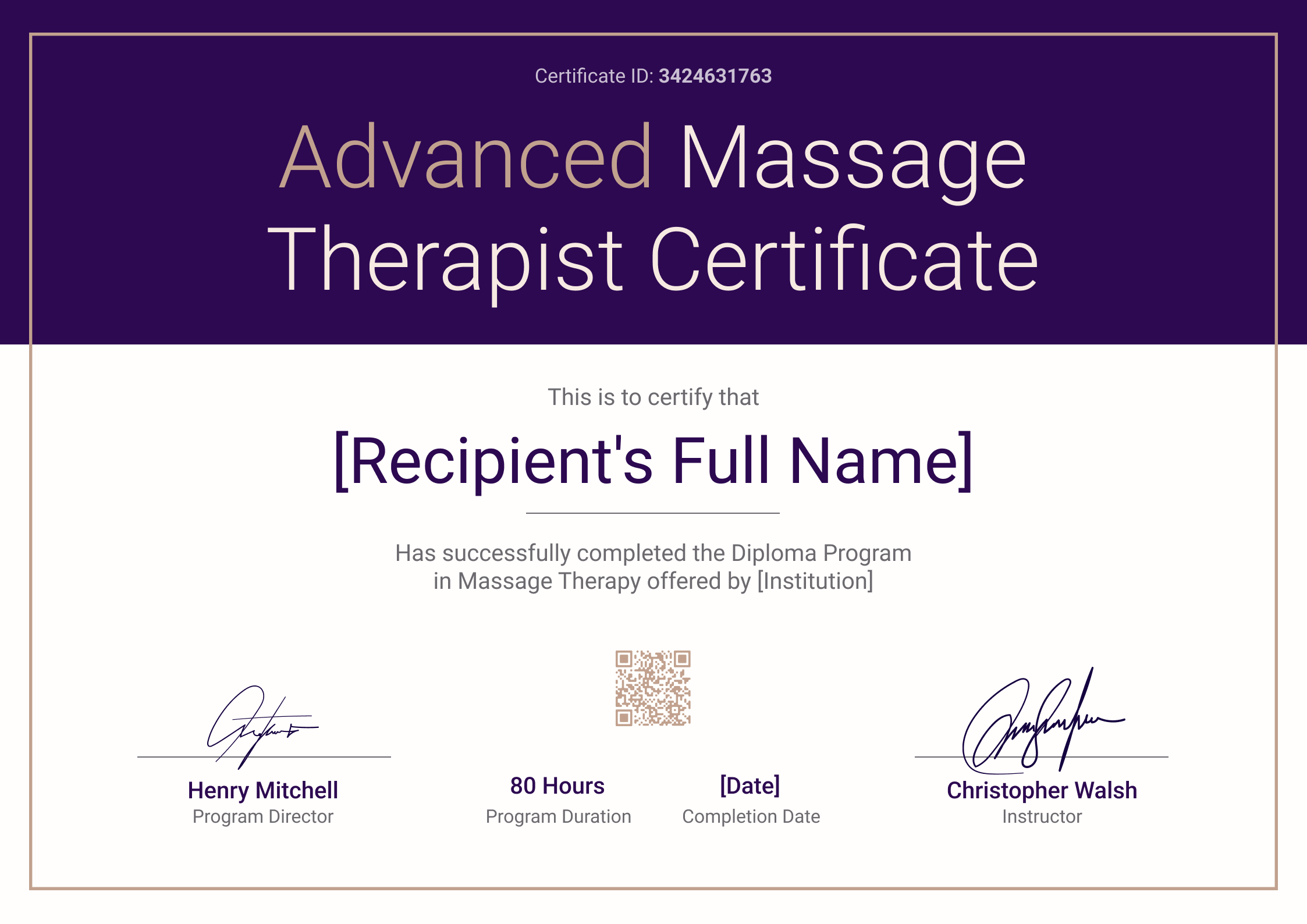 Modern and functional massage therapist certificate template