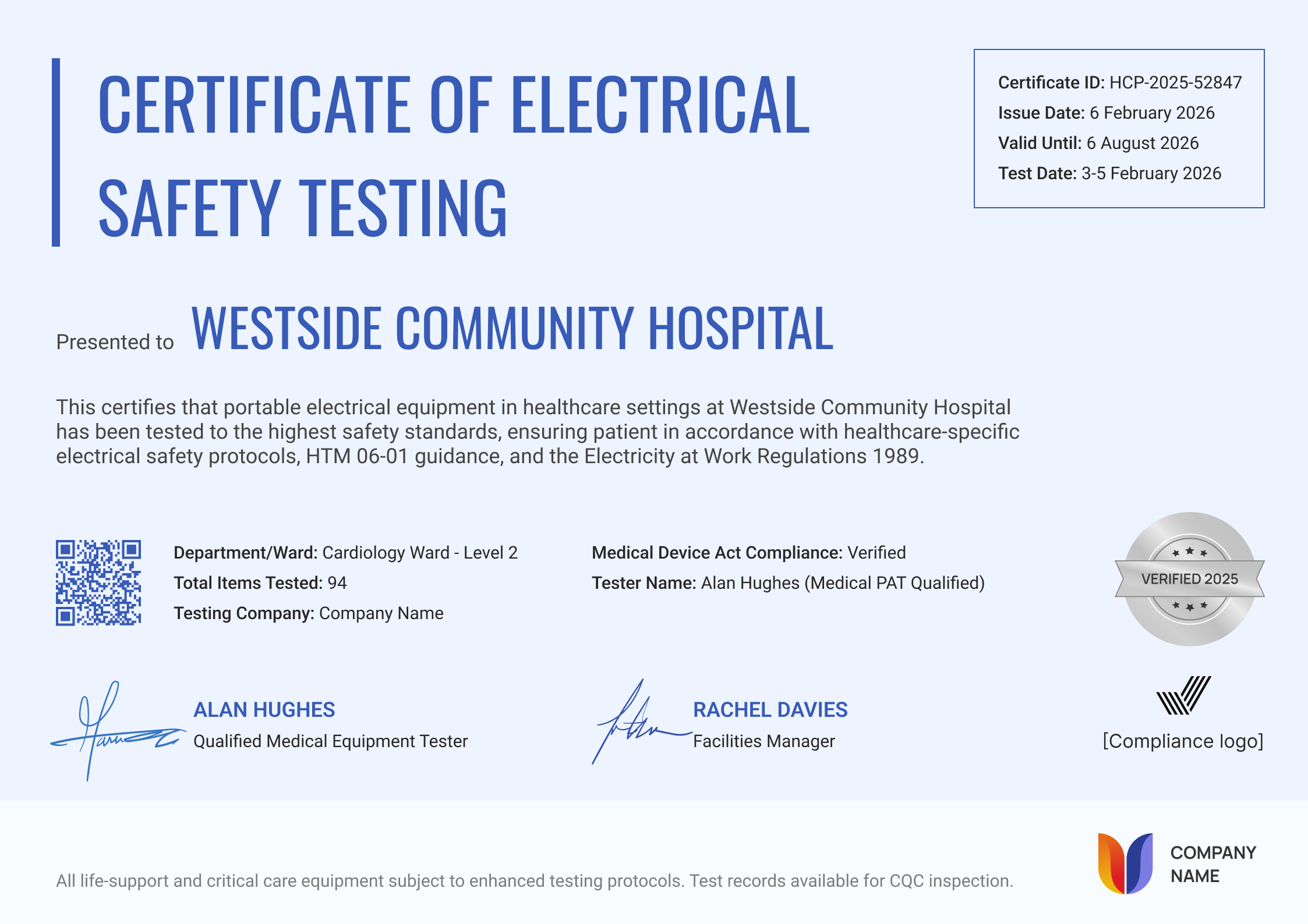 Simple and soft PAT testing certificate template