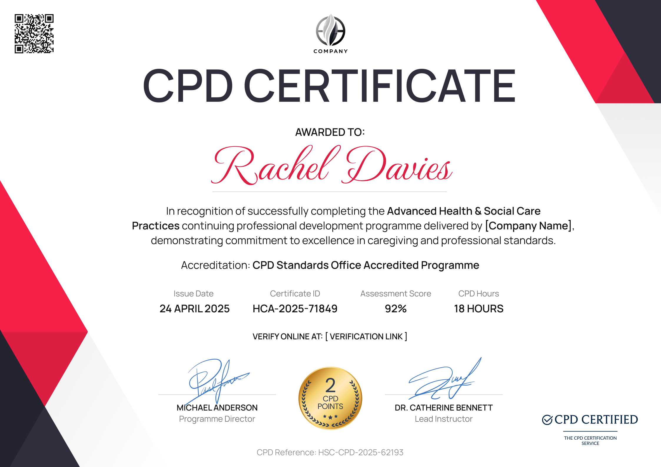 Modern and bold carer training certificate template