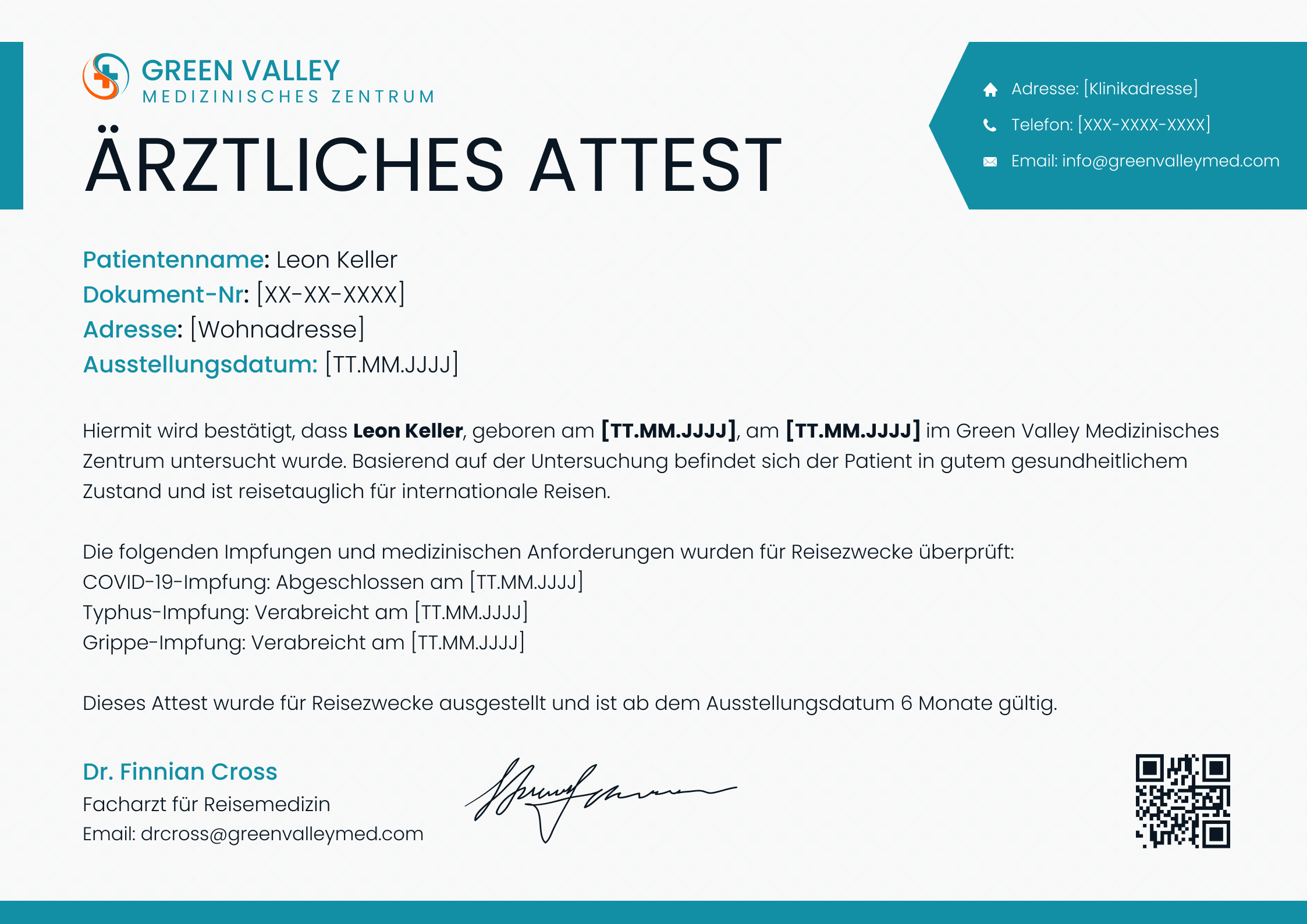 Professionelle aufgeräumte ärztliches Attest Vorlage