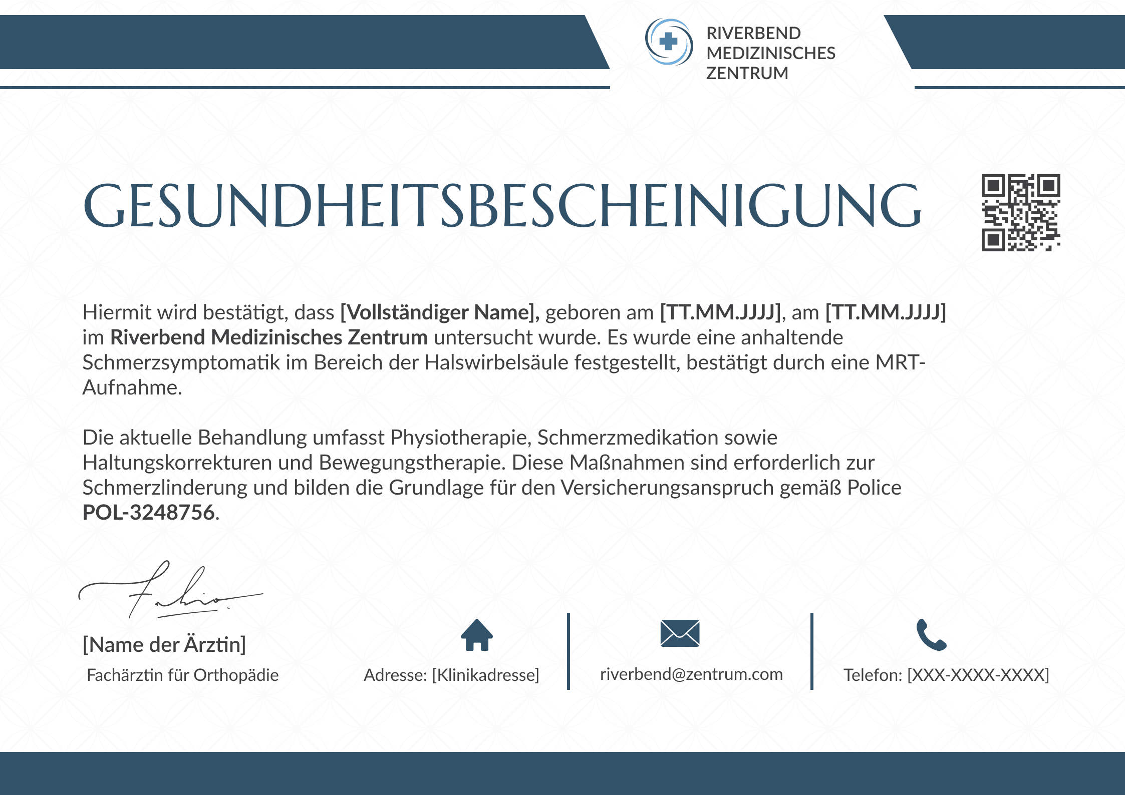Professionelle elegante ärztliches Attest Vorlage