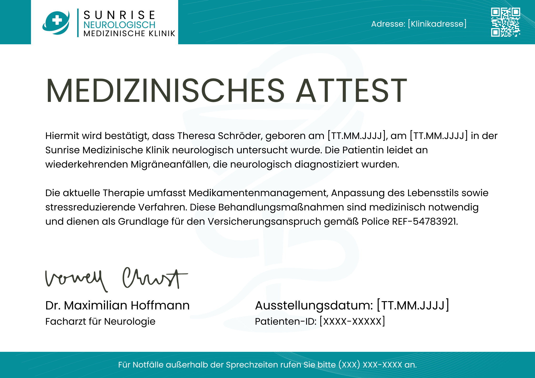 Professionelle strukturierte ärztliches Attest Vorlage
