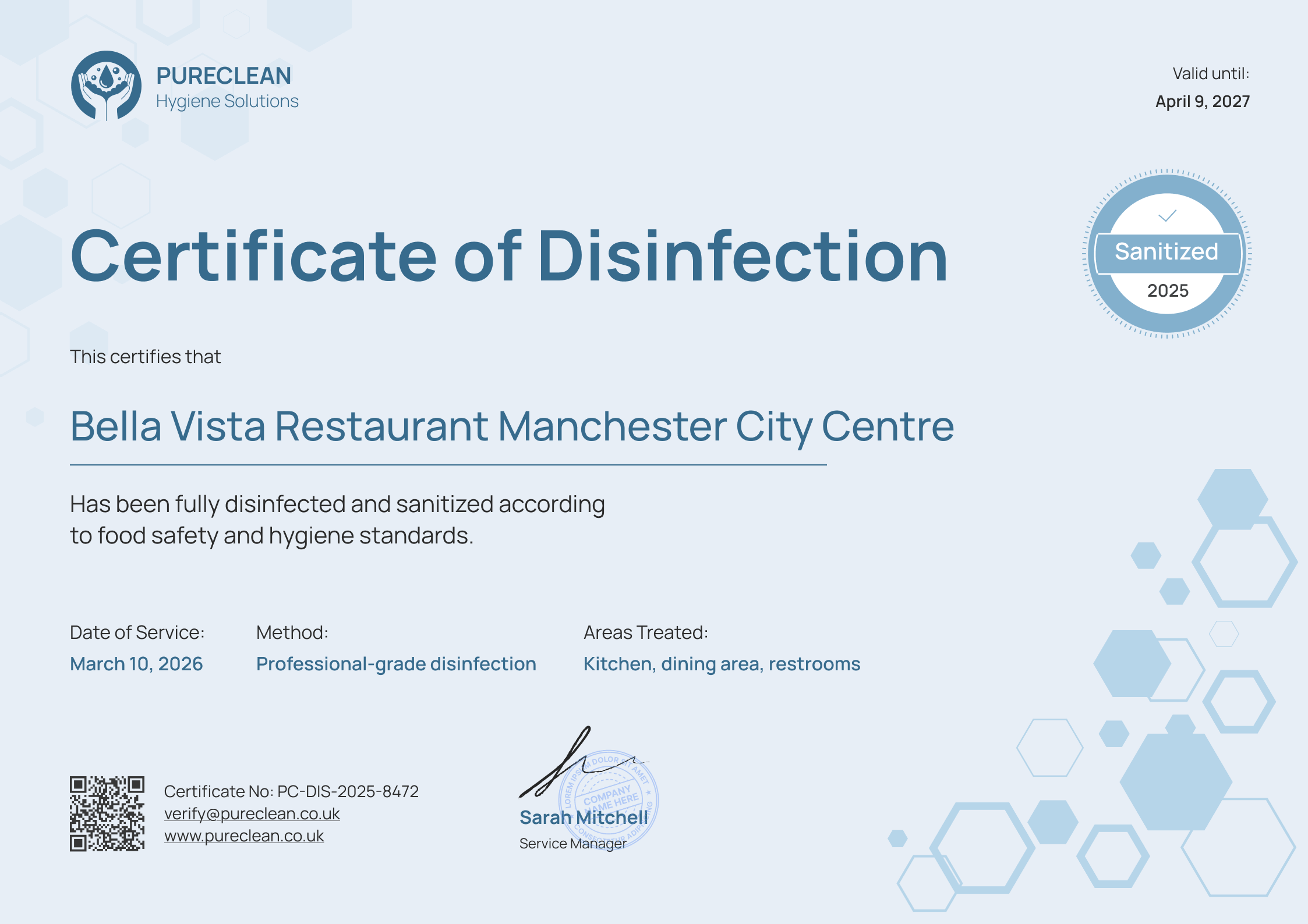 Modern and clean certificate of sanitization template