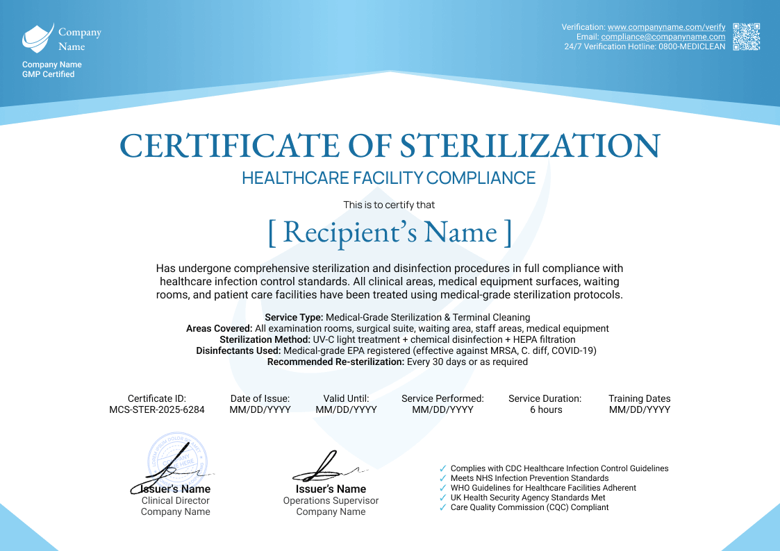 Professional and trusted certificate of sanitization template
