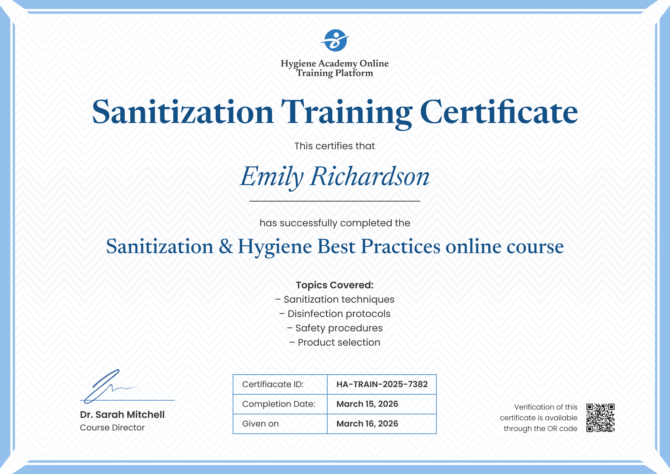 Professional and minimal certificate of sanitization template