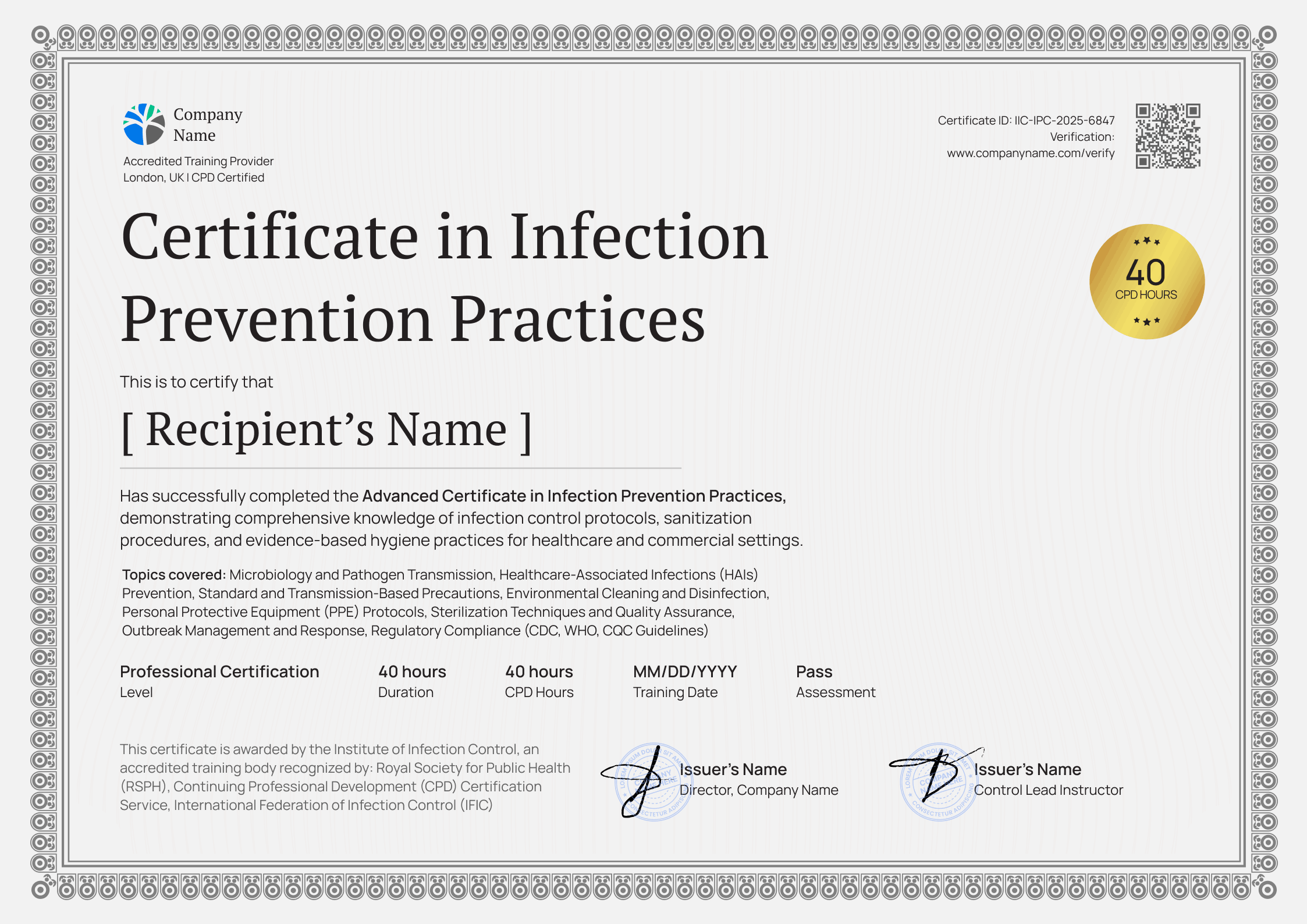Professional and refined certificate of sanitization template