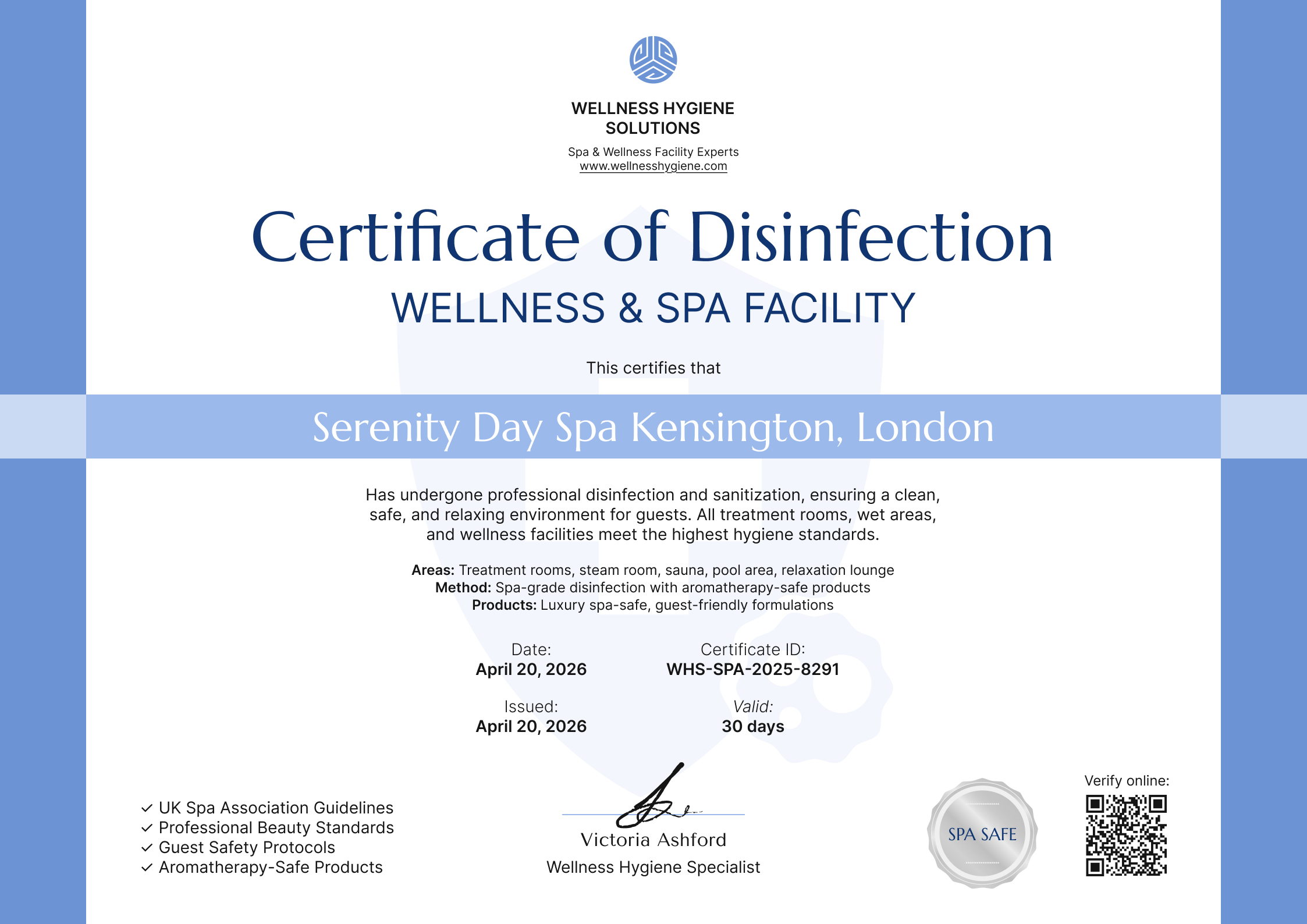 Simple and soothing certificate of sanitization template