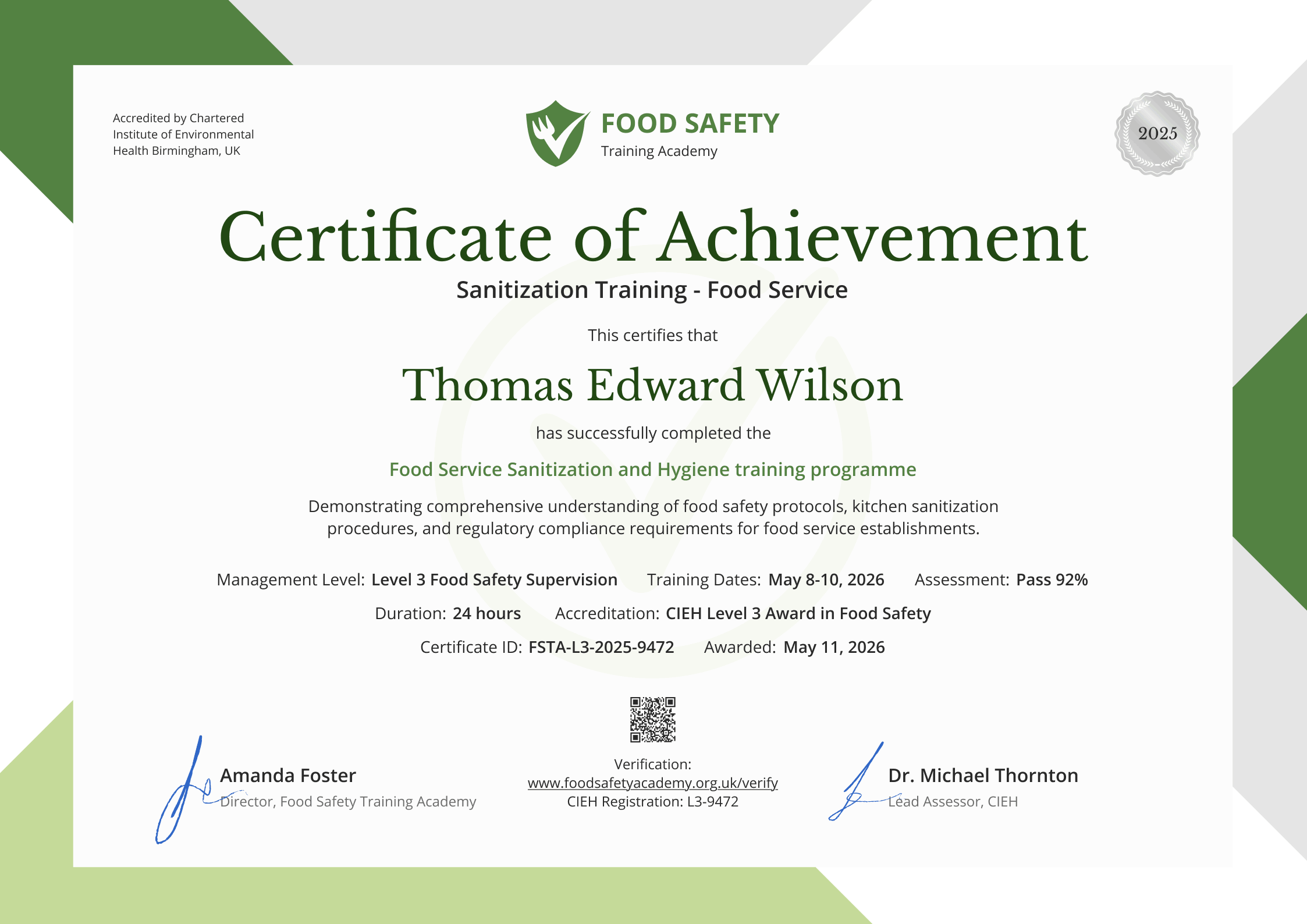 Professional and confident sanitization training certificate template