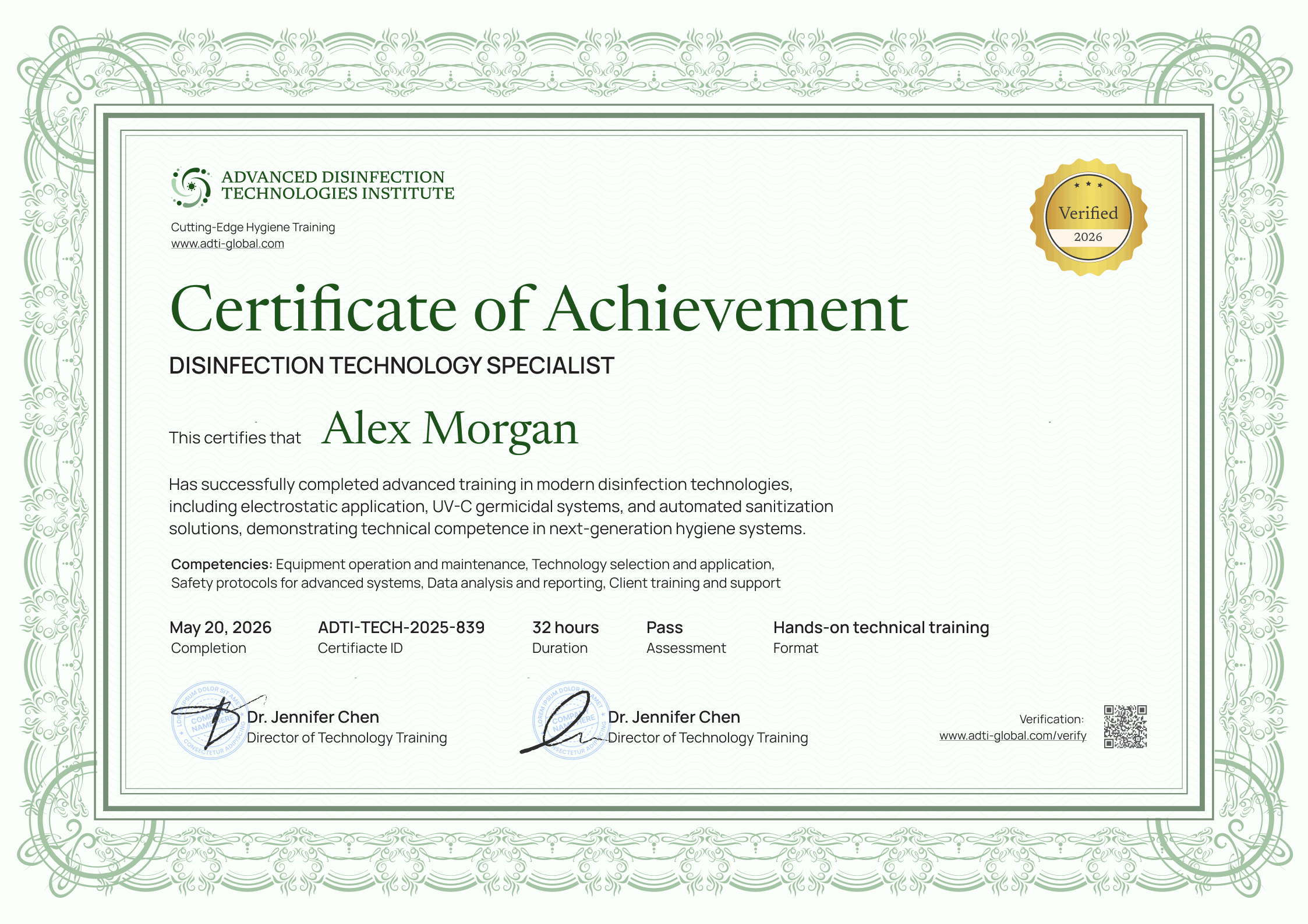 Professional and assured certificate of sanitization template