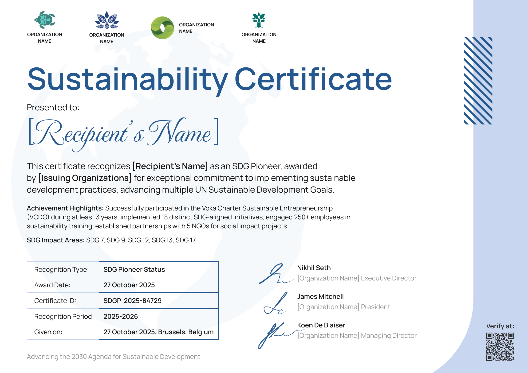 Simple and clean sustainable development certificate template