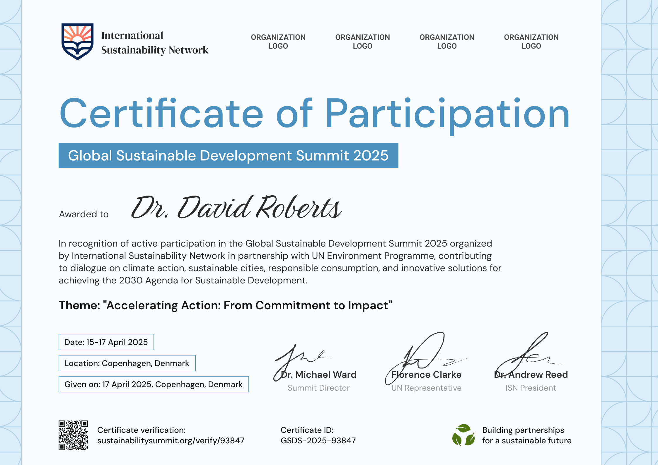 Simple and useful sustainable development certificate template