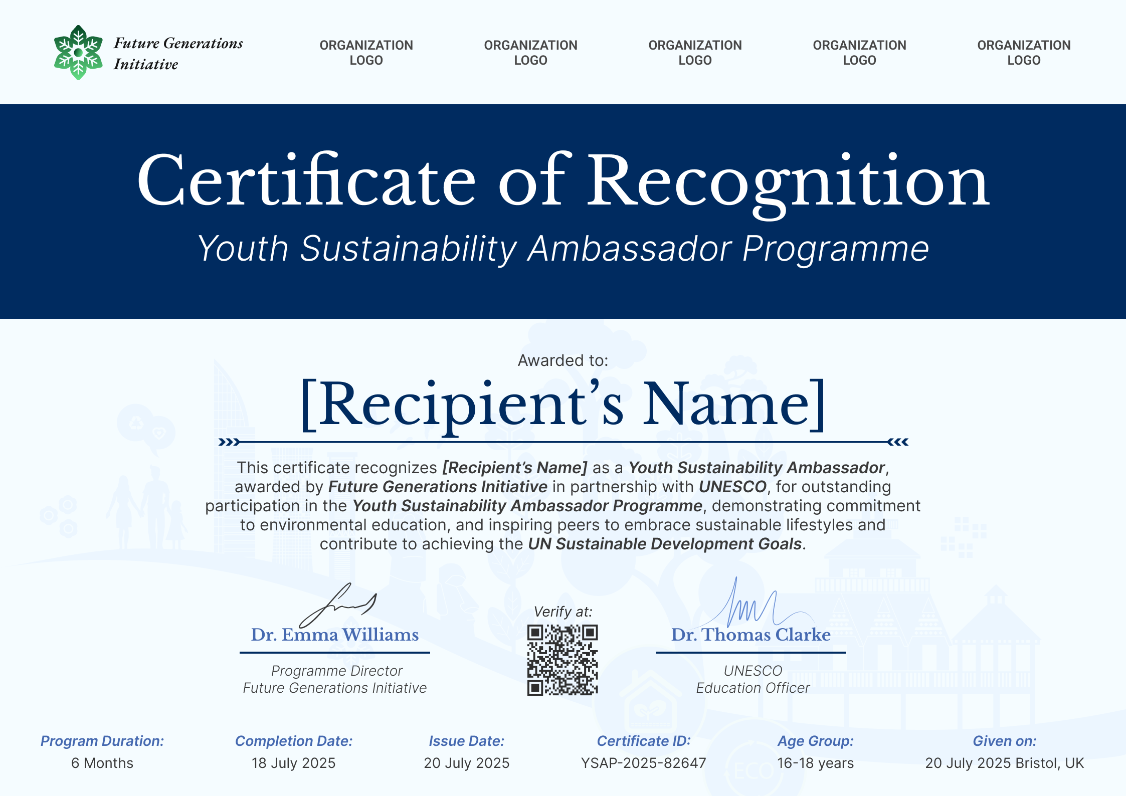 Simple and trusted sustainable development certificate template