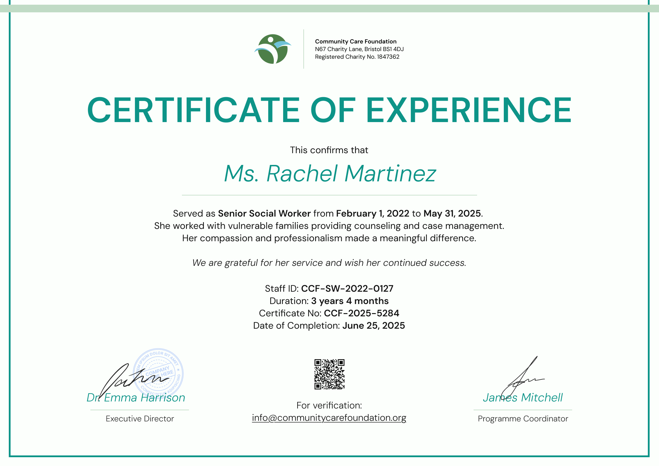 Simple and light work experience certificate template