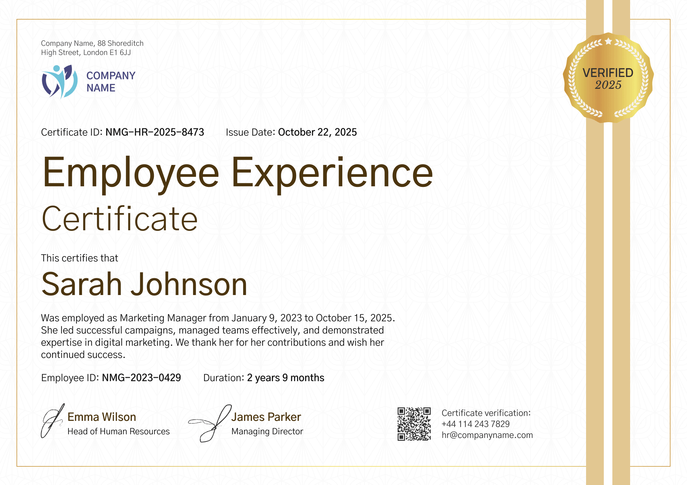 Simple and adaptable work experience certificate template