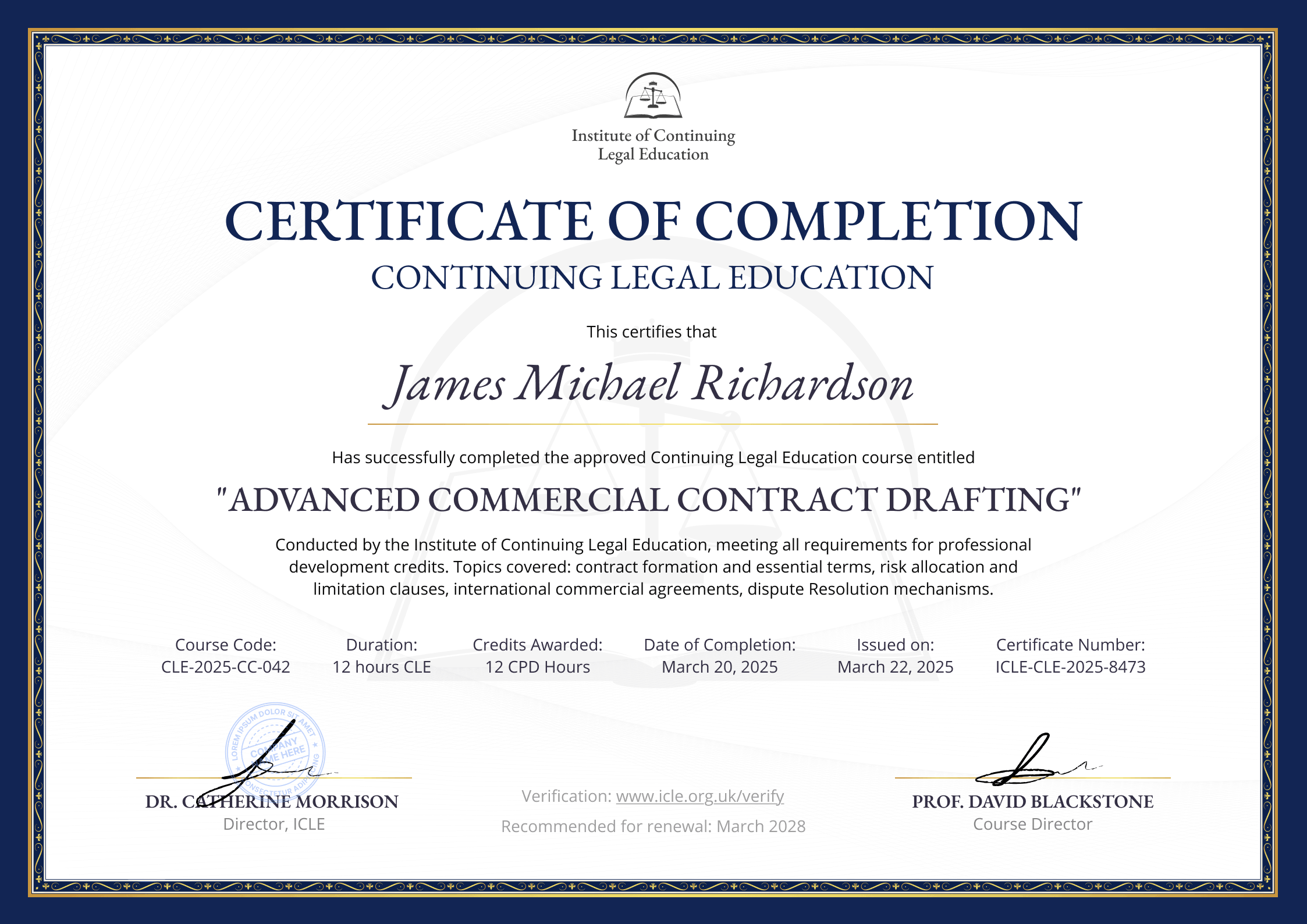 Formal and elegant lawyer certificate template