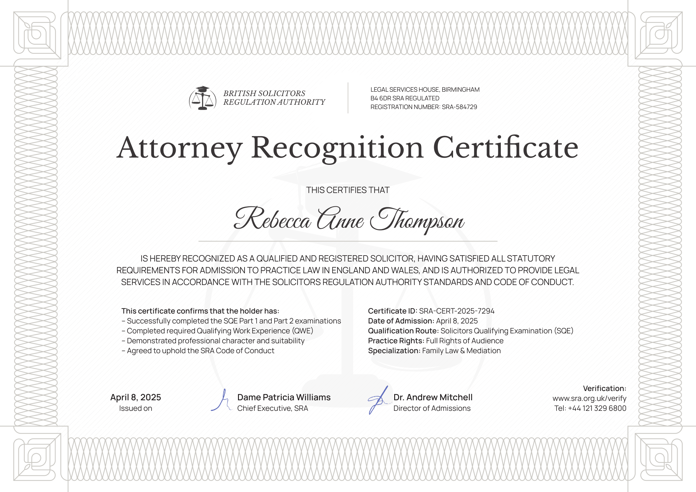 Formal and distinguished lawyer certificate template