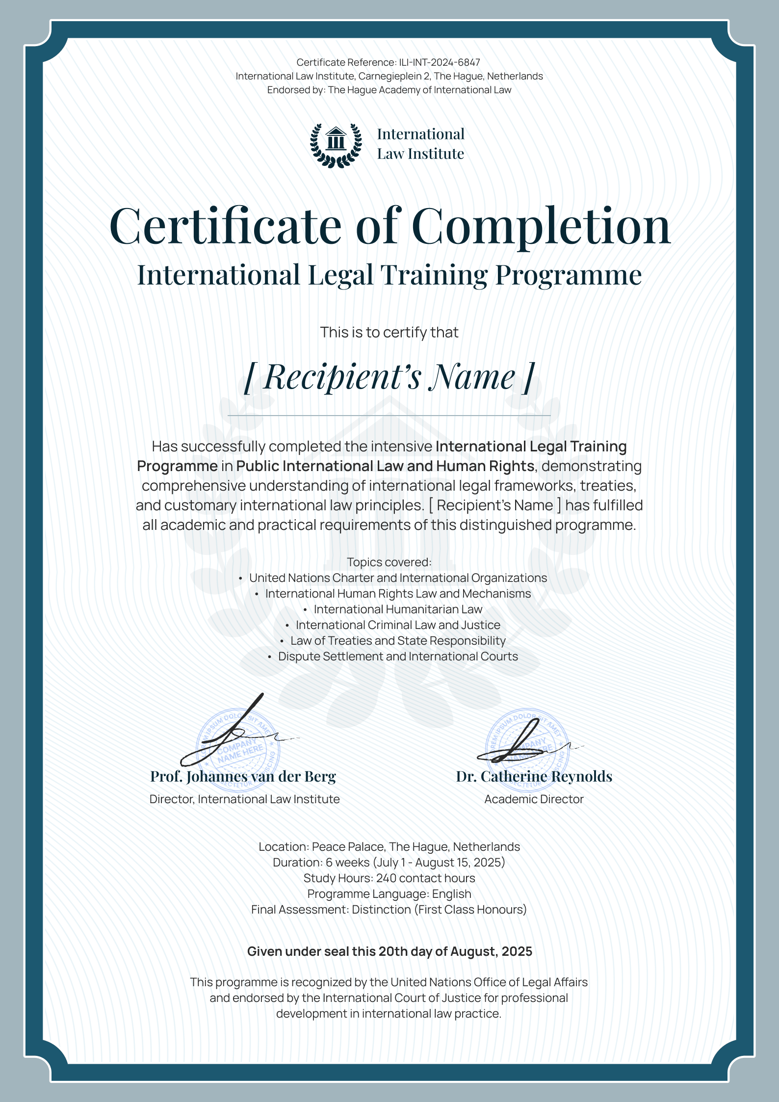 Professional and authoritative lawyer certificate template