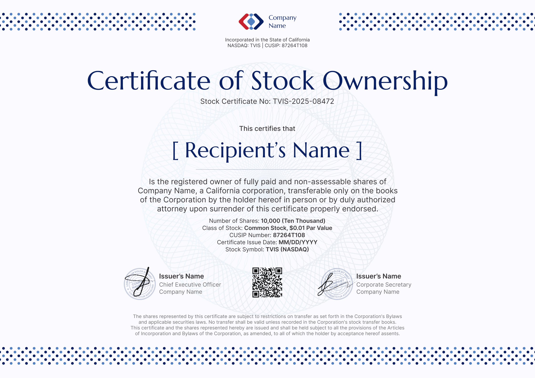 Professional and clean certificate of ownership template