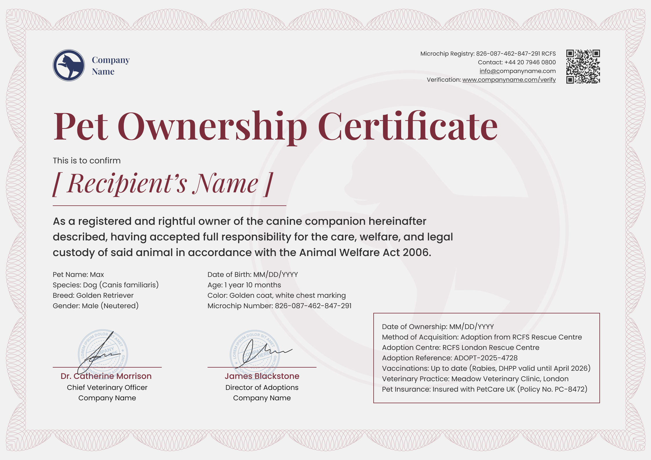 Professional and elegant certificate of ownership template