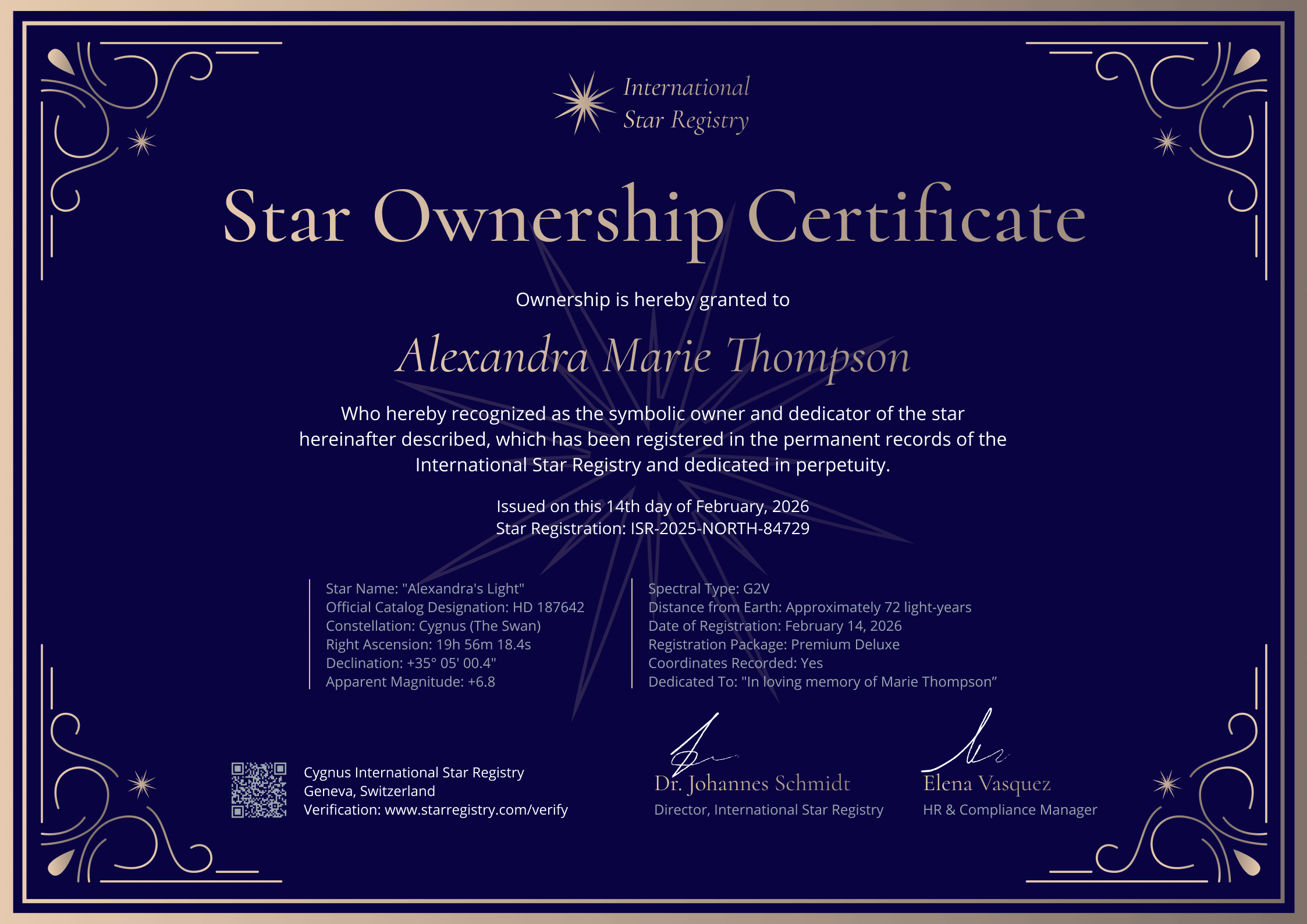 Professional and celestial certificate of ownership template