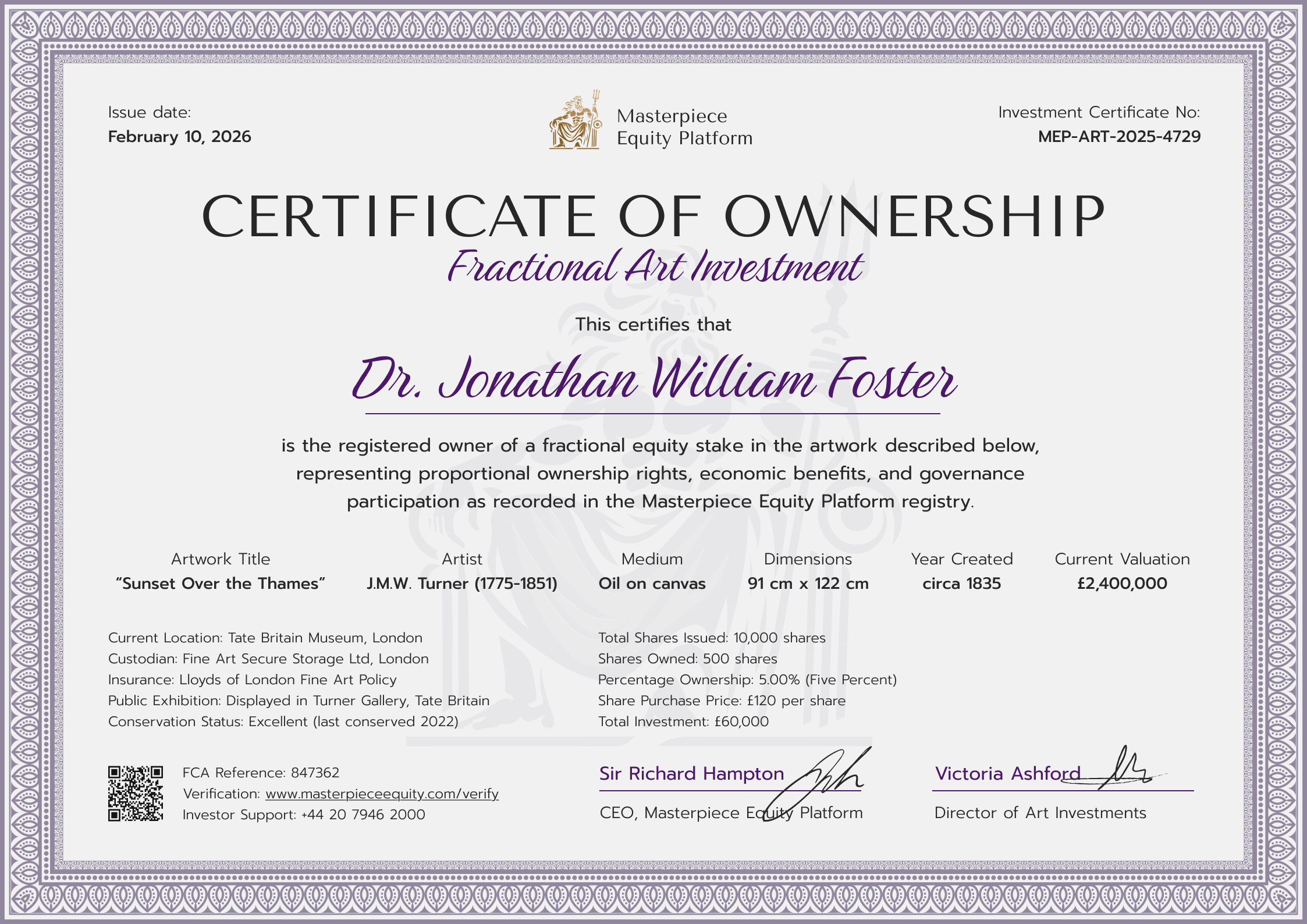 Formal and prestigious certificate of ownership template