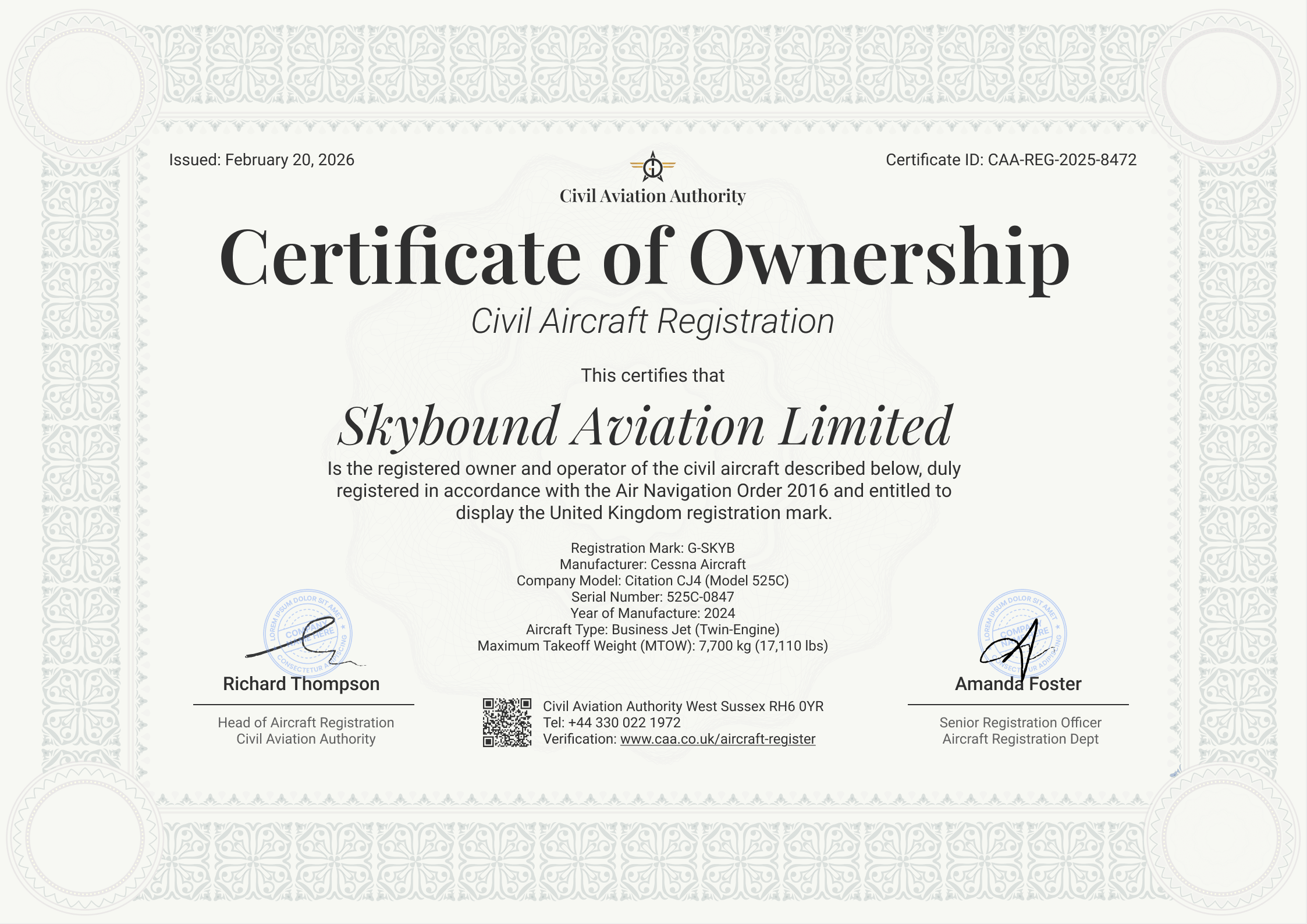 Crisp and professional certificate of ownership template