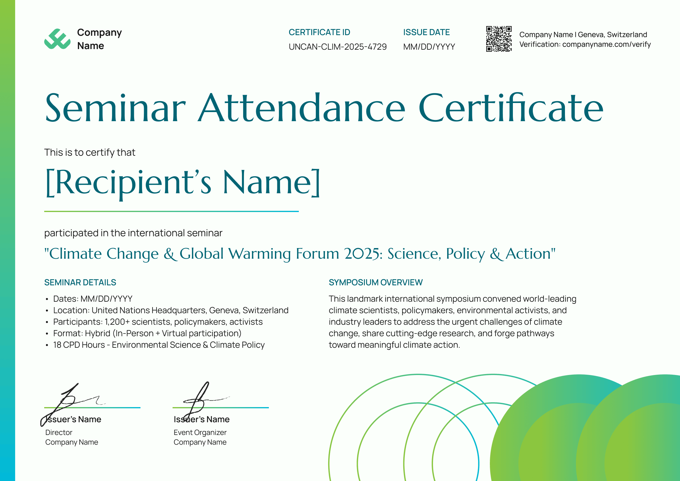 Balanced and green certificate of attendance seminar template