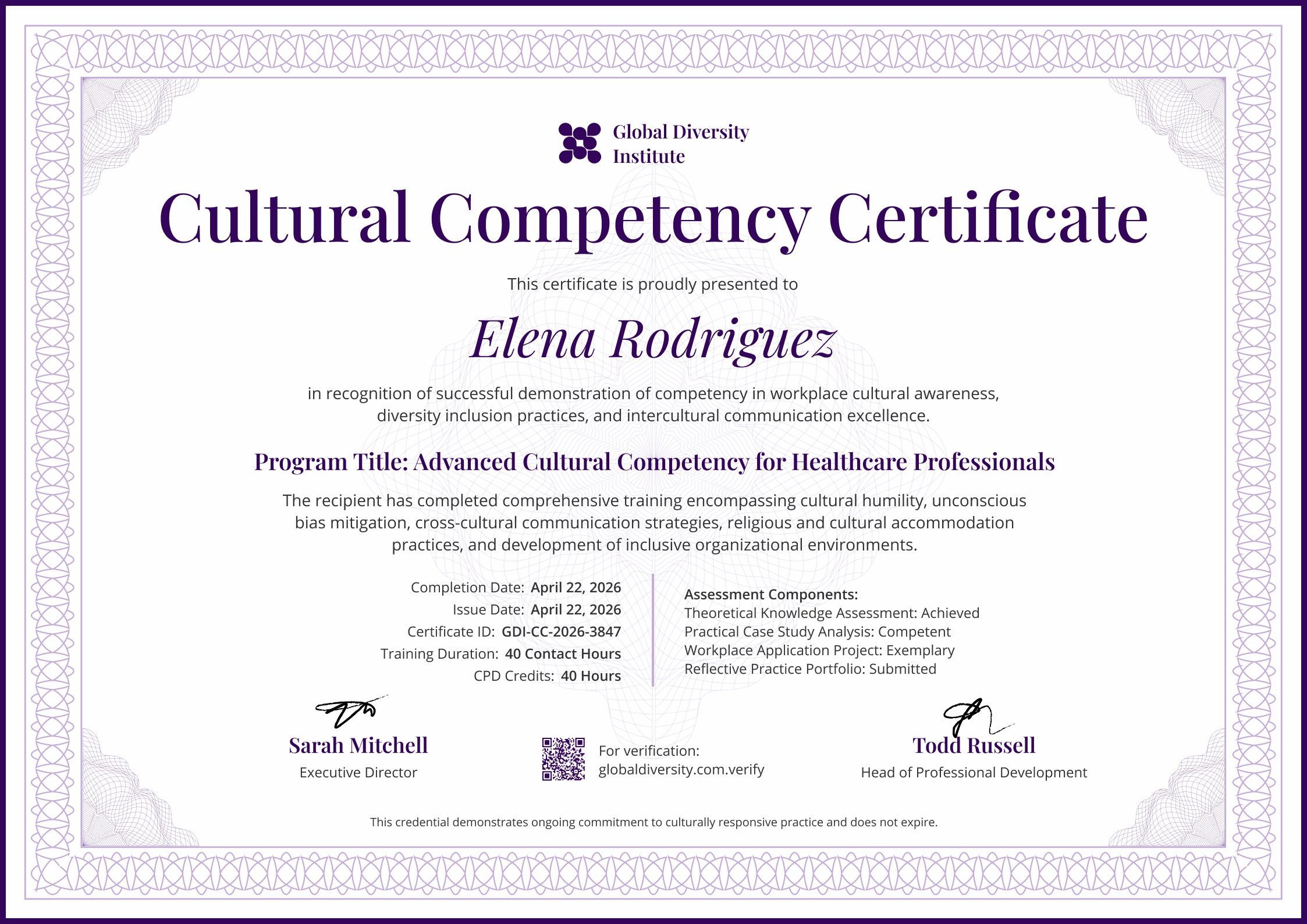 Formal and refined certificate of competency template