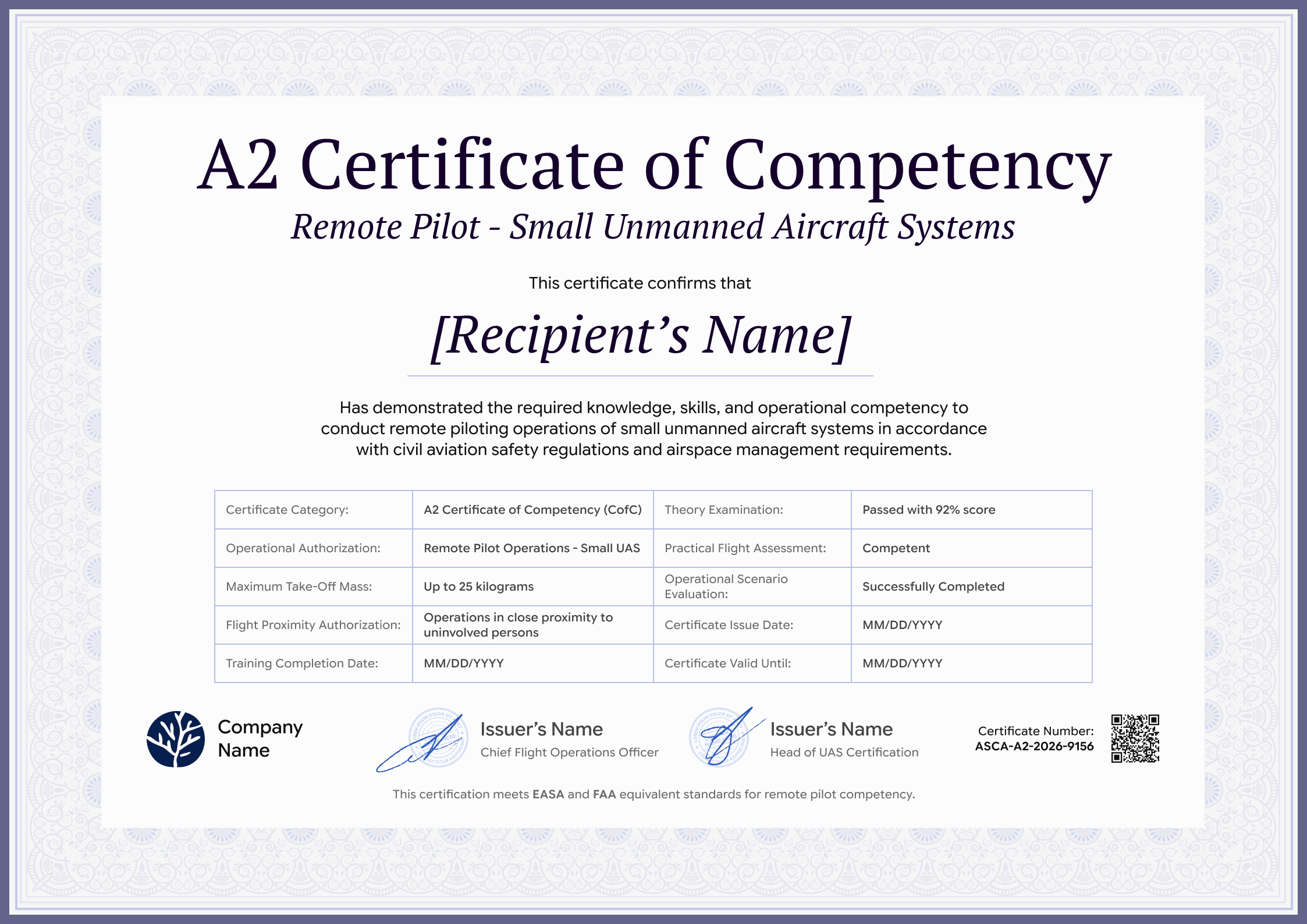 Formal and contemporary certificate of competency template