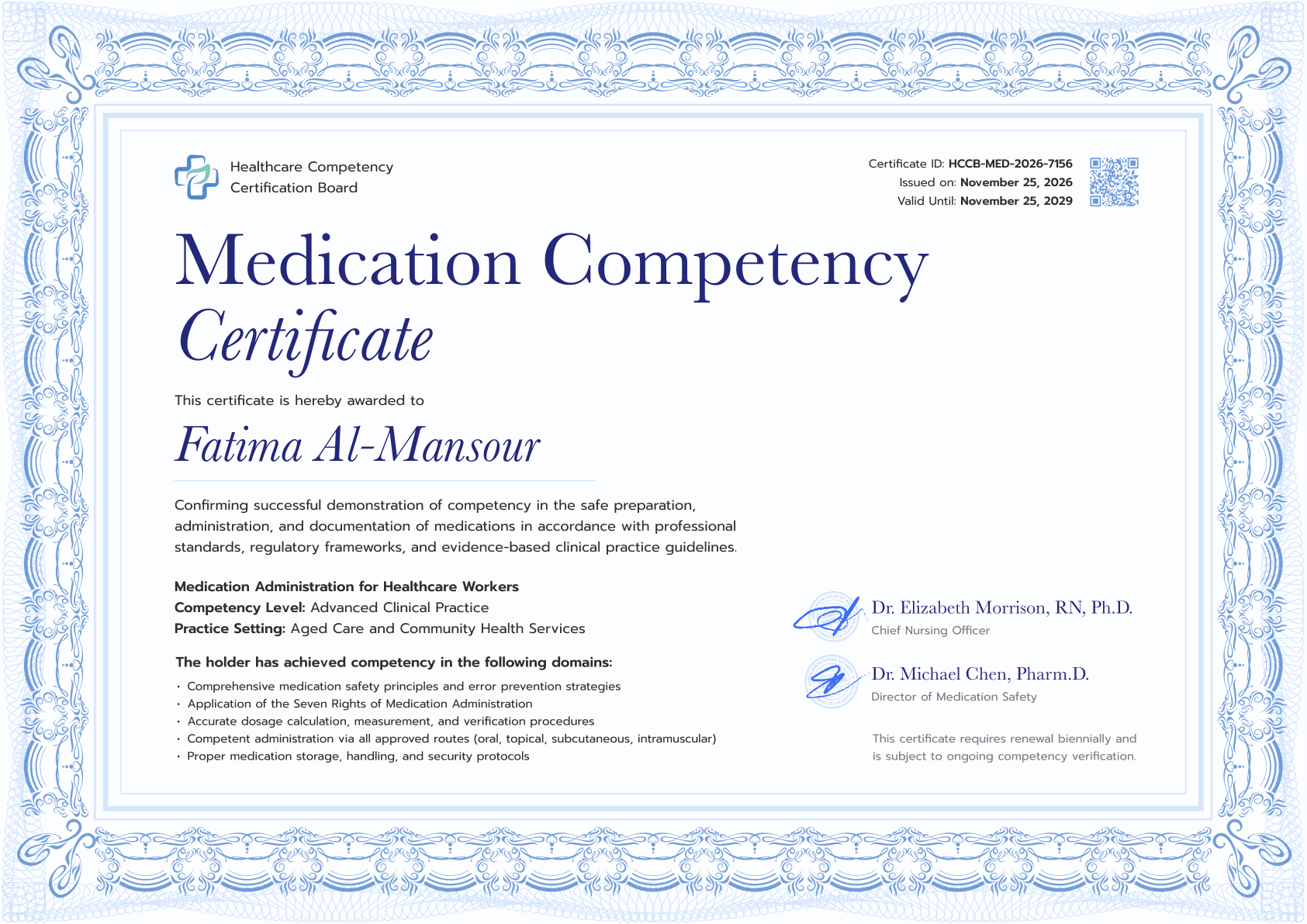 Formal and institutional certificate of competency template