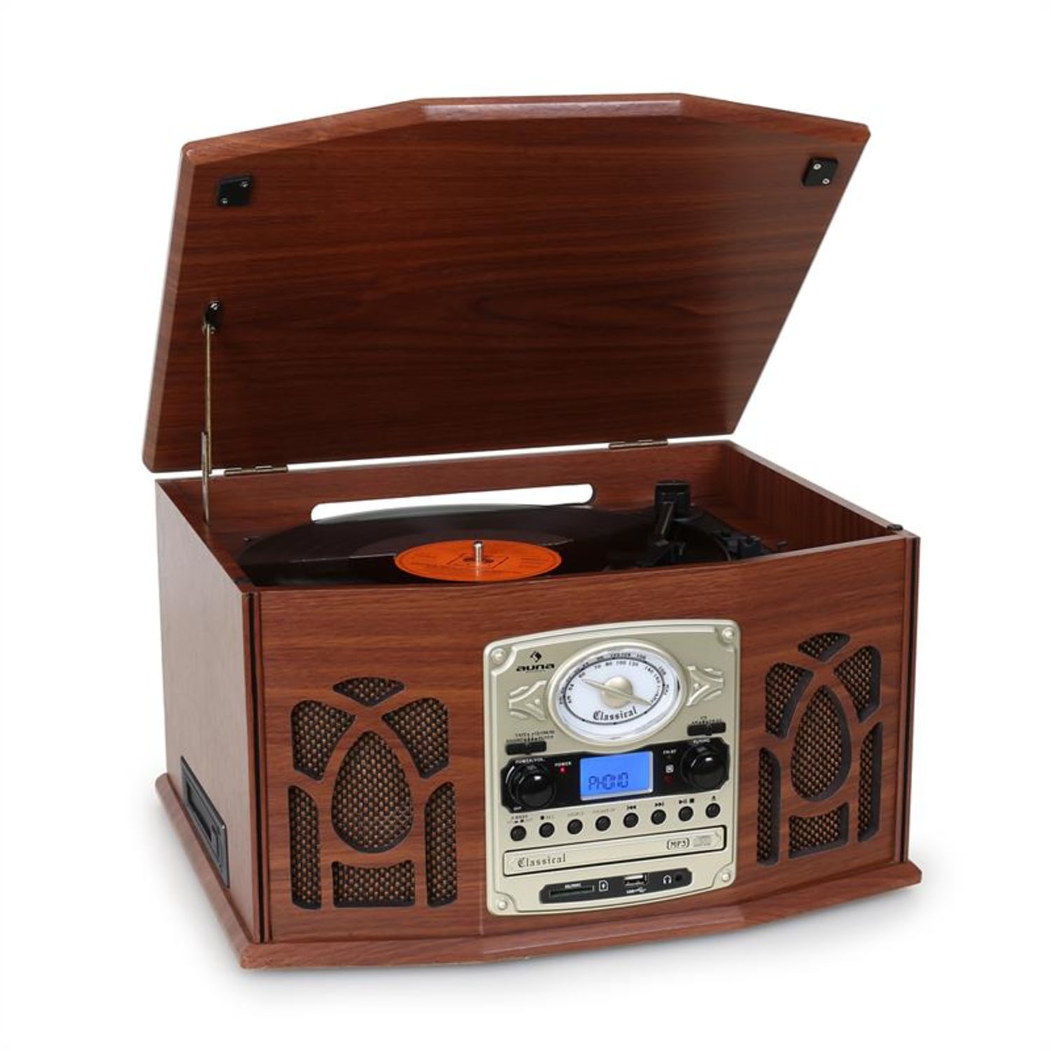 NR-620 Retro Record Player Turntable CD/MP3 Player Wood