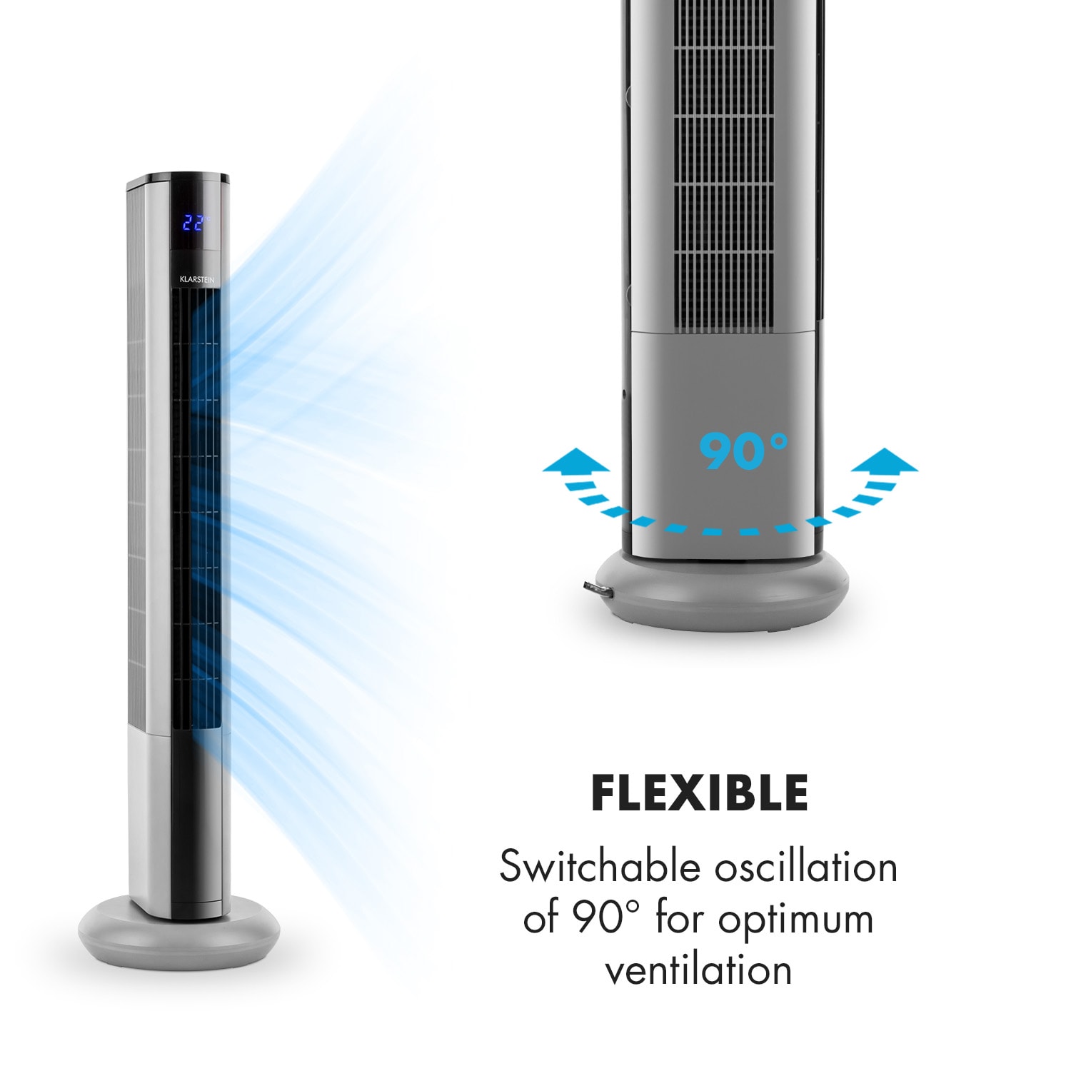 Skyscraper 3G Tower Fan 48W Air Flow 1,633 m³ / h Touch Panel Silver