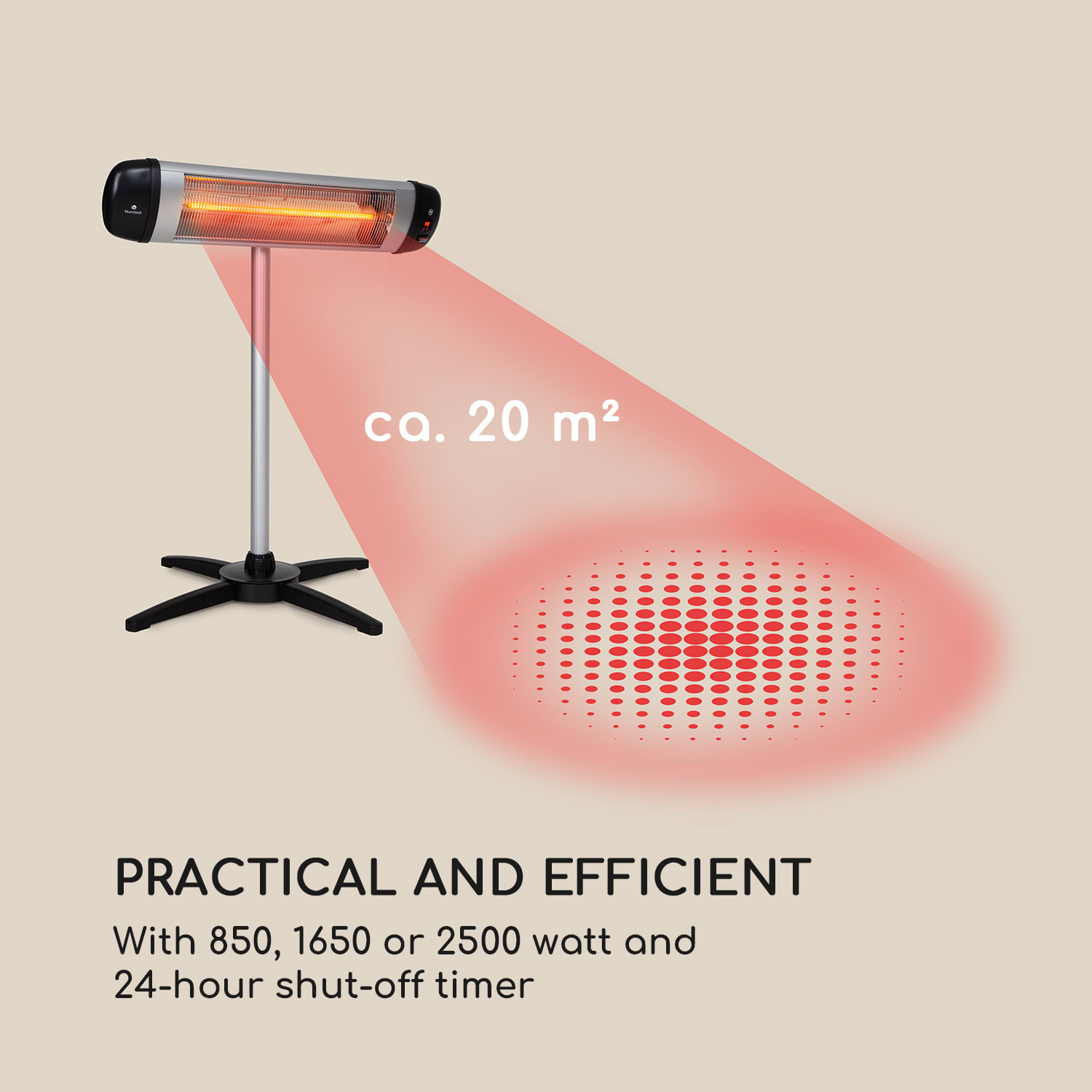 blumfeldt Rising Sun Radiant Heater 2500W IP34 Height Adjustable Silver ...