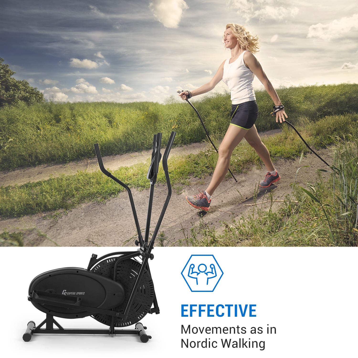 Capital Sports Orbit Pro crosstrainer träningsdator remdrift pulsmätare