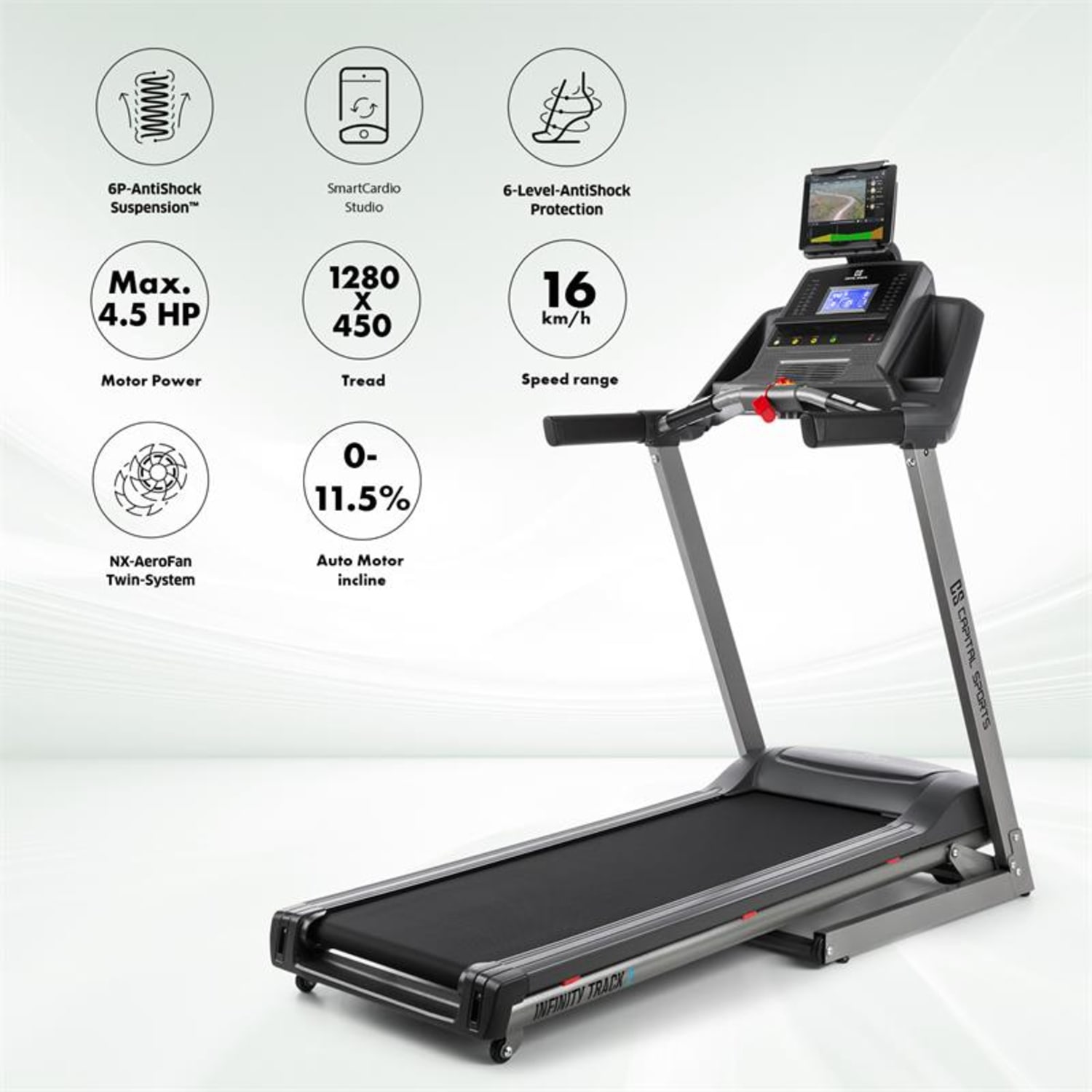 CAPITAL SPORTS Infinity Track 2.0 Tapis de course 4,5 ch Bluetooth ...