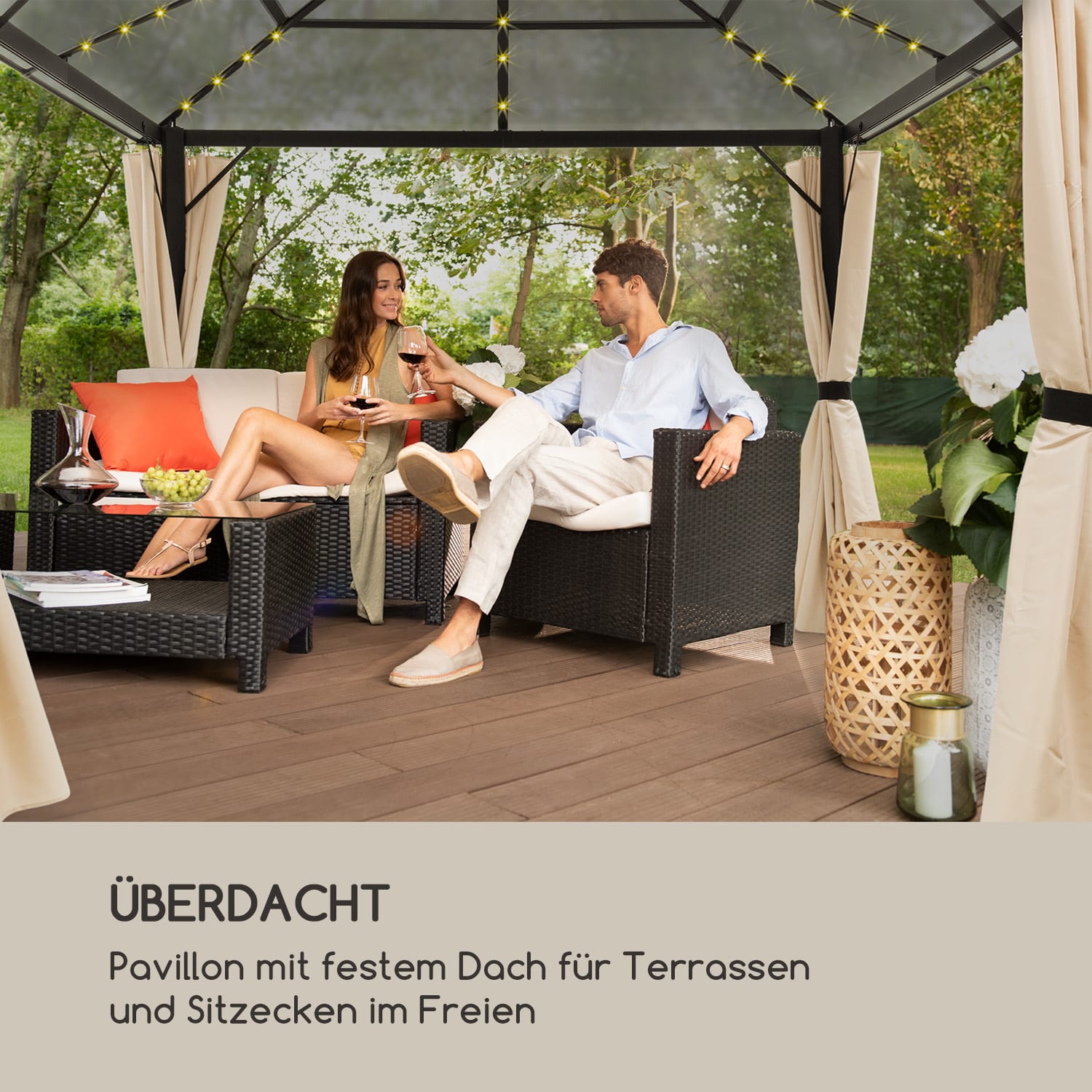 Pantheon Solid Sky Ambient Solar Pavillon mit grauem Dach 3x3m ...