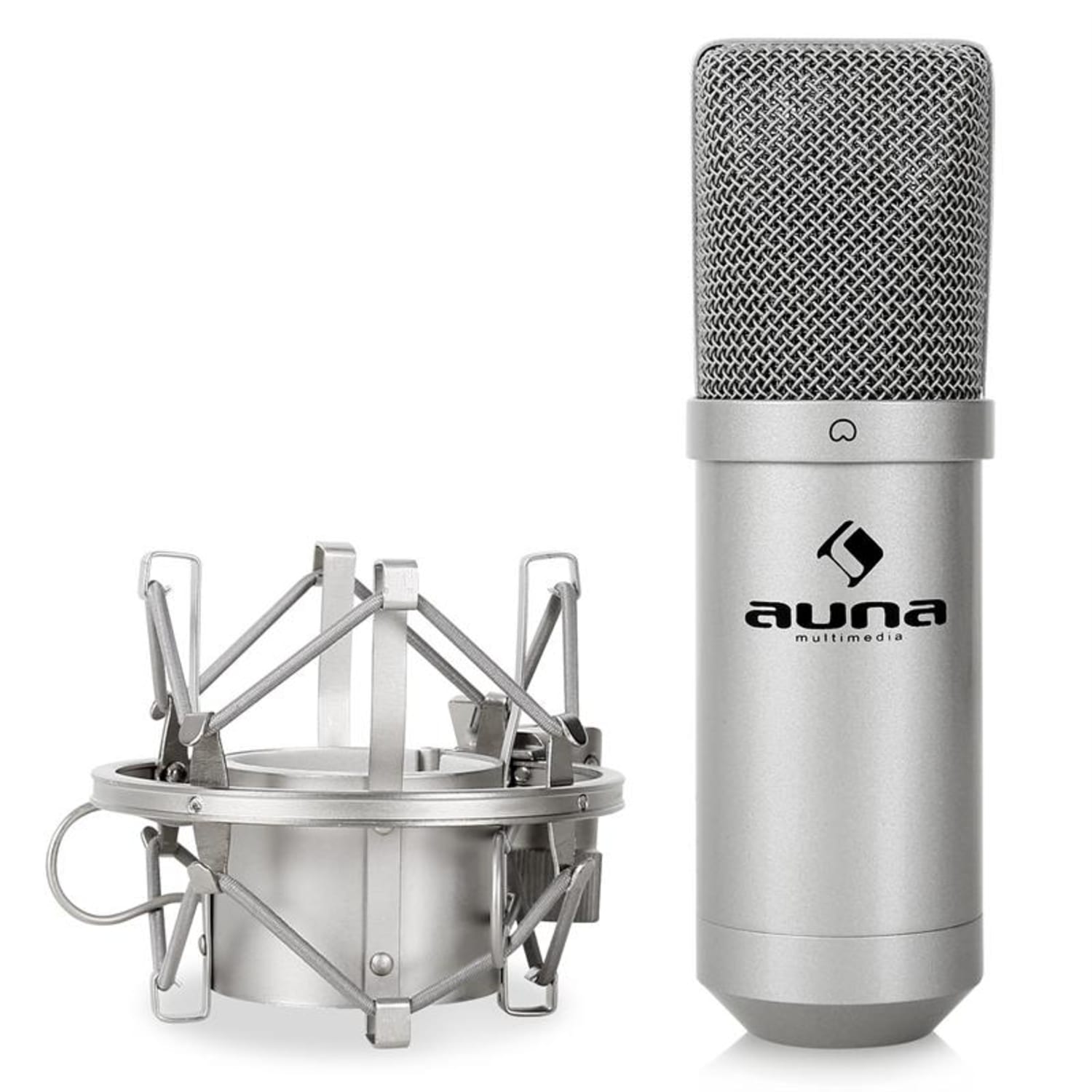 Studio Microphone Set w/ USB Mic in Silver & Mic Table Stand