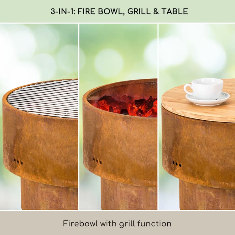 Pompeji Rust Fire Bowl & Grill | fire barrel | chrome-plated cooking ...