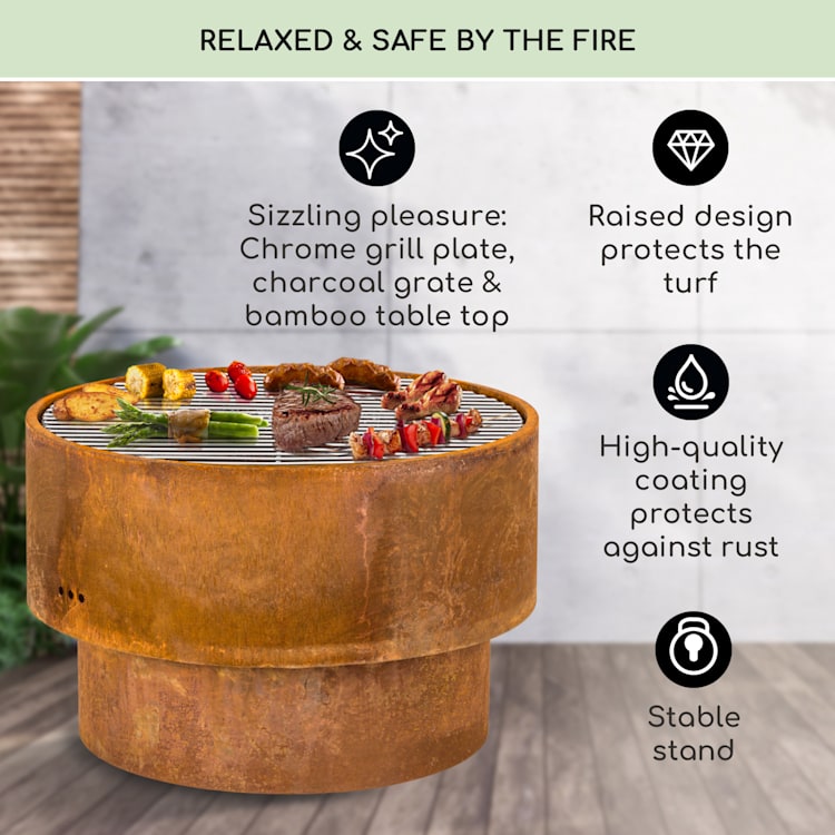Pompeji Rust Fire Bowl & Grill | fire barrel | chrome-plated cooking ...